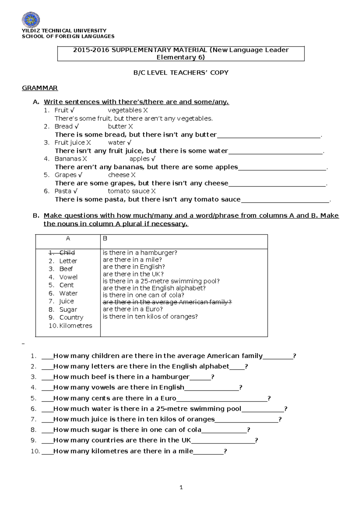 Level B C Material New Elementary 6 KEY - SCHOOL OF FOREIGN LANGUAGES ...