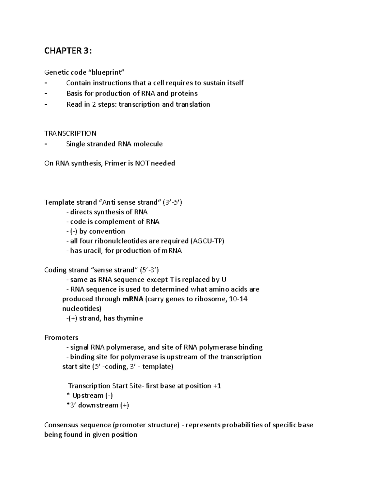 Molbio Lecture Chapter 3 - CHAPTER 3: Gene%c code “blueprint” ⁃ Contain ...