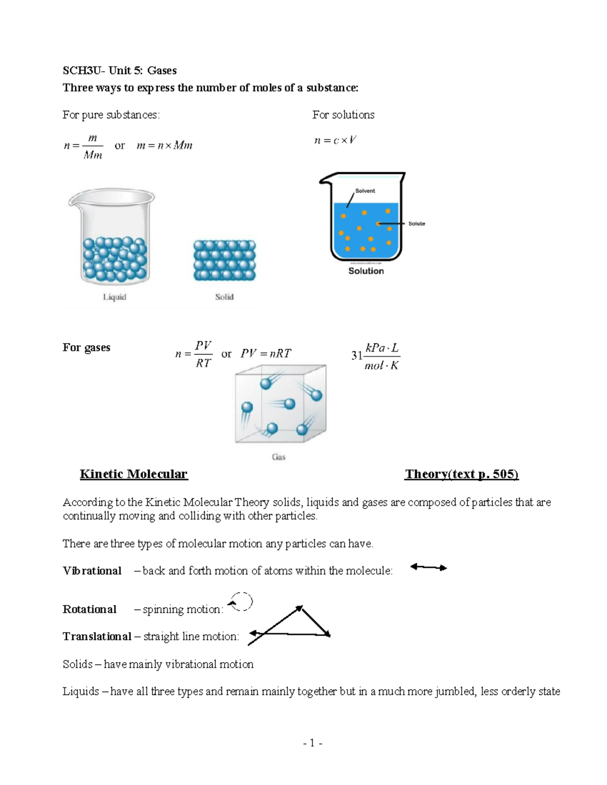 Review Lesson 5 Gases - reference - SCH3U- Unit 5: Gases Three ways to ...