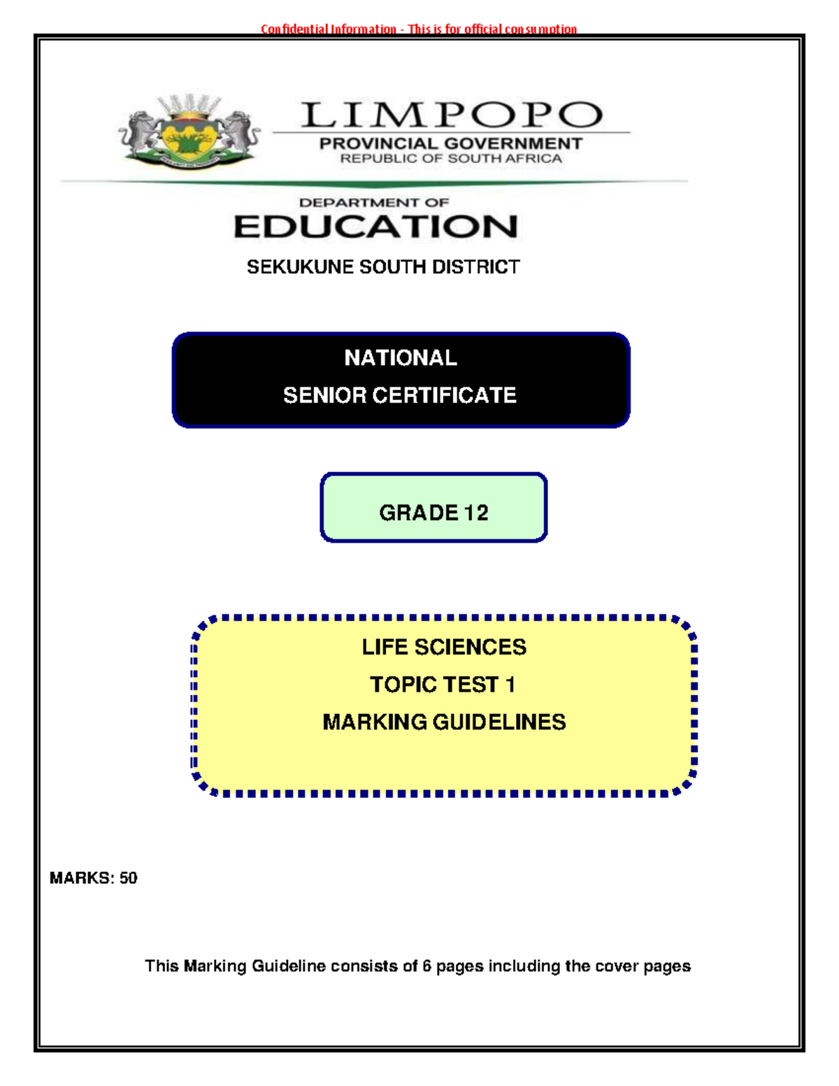 LFSC MEMO GR12 Topic TEST 1 2024 - NATIONAL SENIOR CERTIFICATE GRADE 12 ...