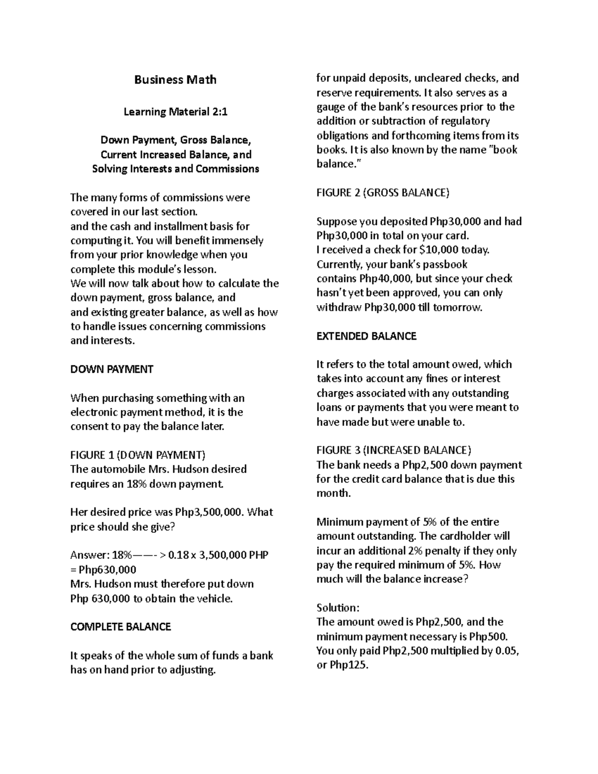 Business Math LM 2-1 - This learning material will help students in ...