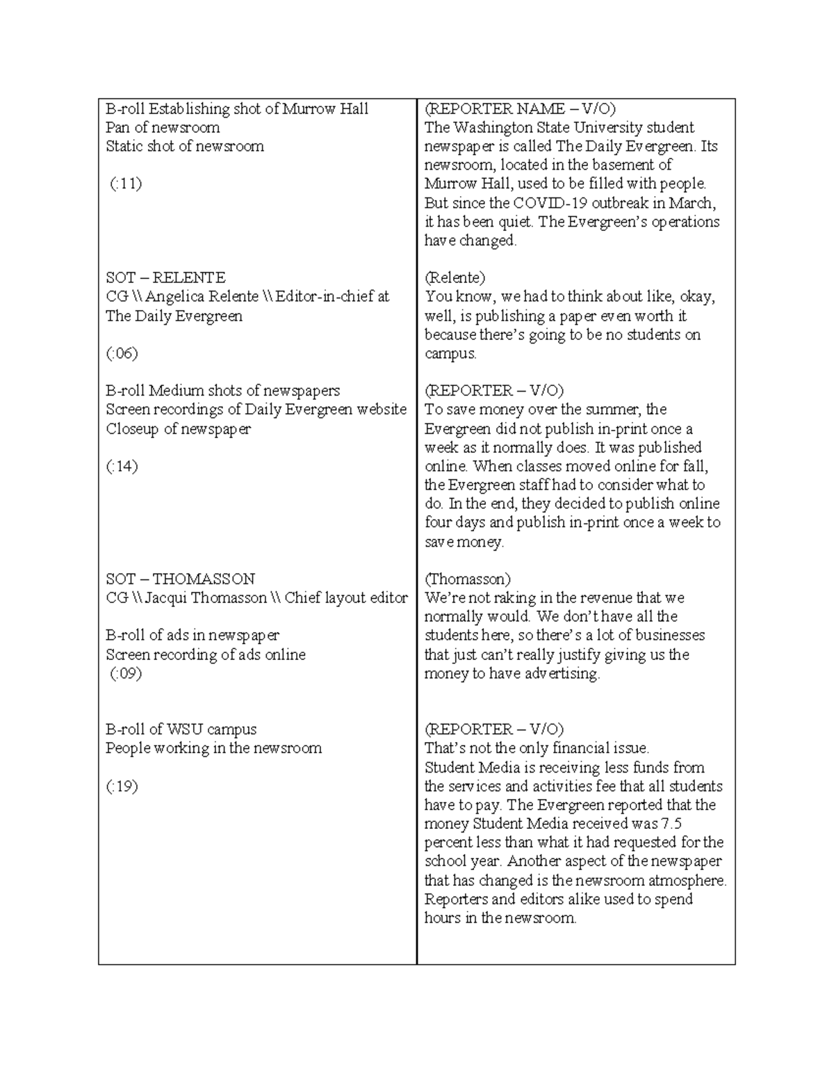 Bcast-script-example - B-roll Establishing shot of Murrow Hall Pan of ...