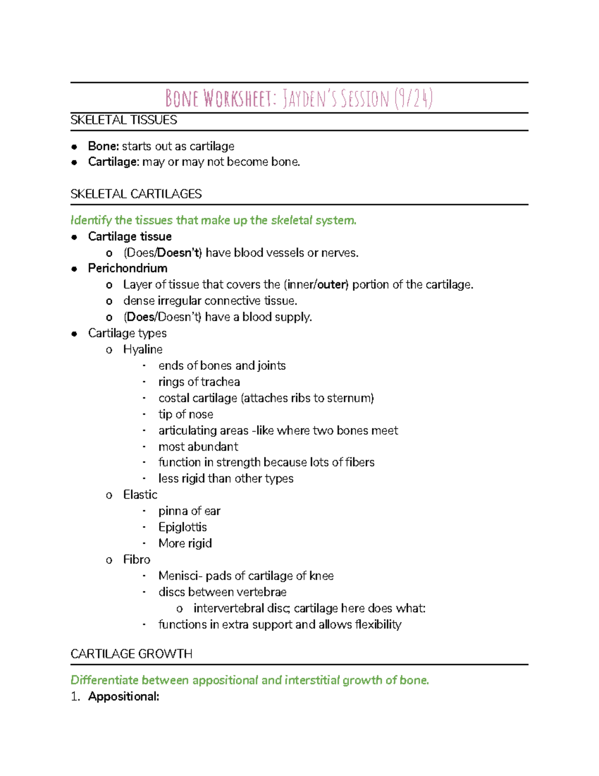 Bone Lecture Worksheet - Bone WoƅkƋheeƓɾ Jaydenʟs Session (9/24ʒʤ ...
