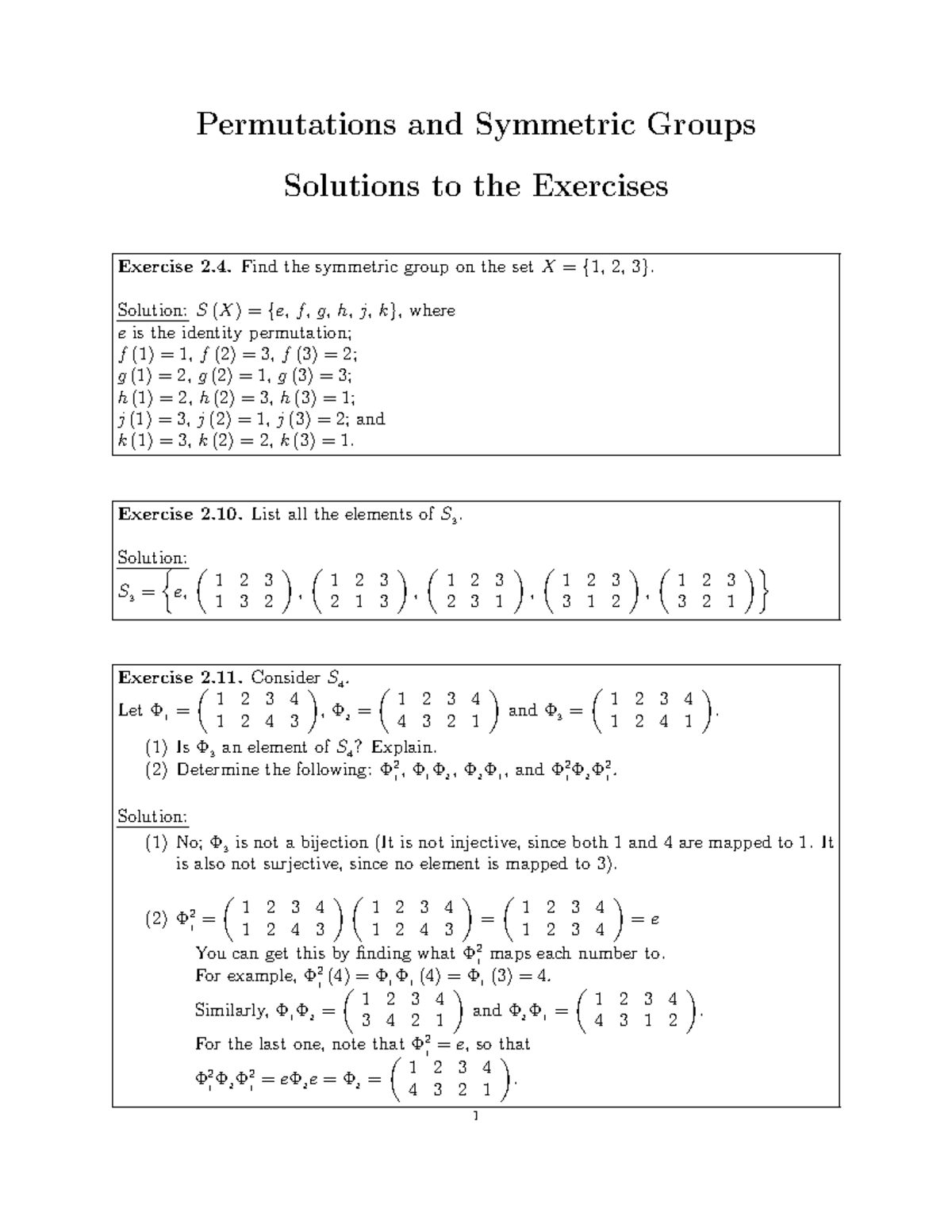 Permutations and symmetric groups - solutions to exercises - Permutations and Symmetric Groups ...