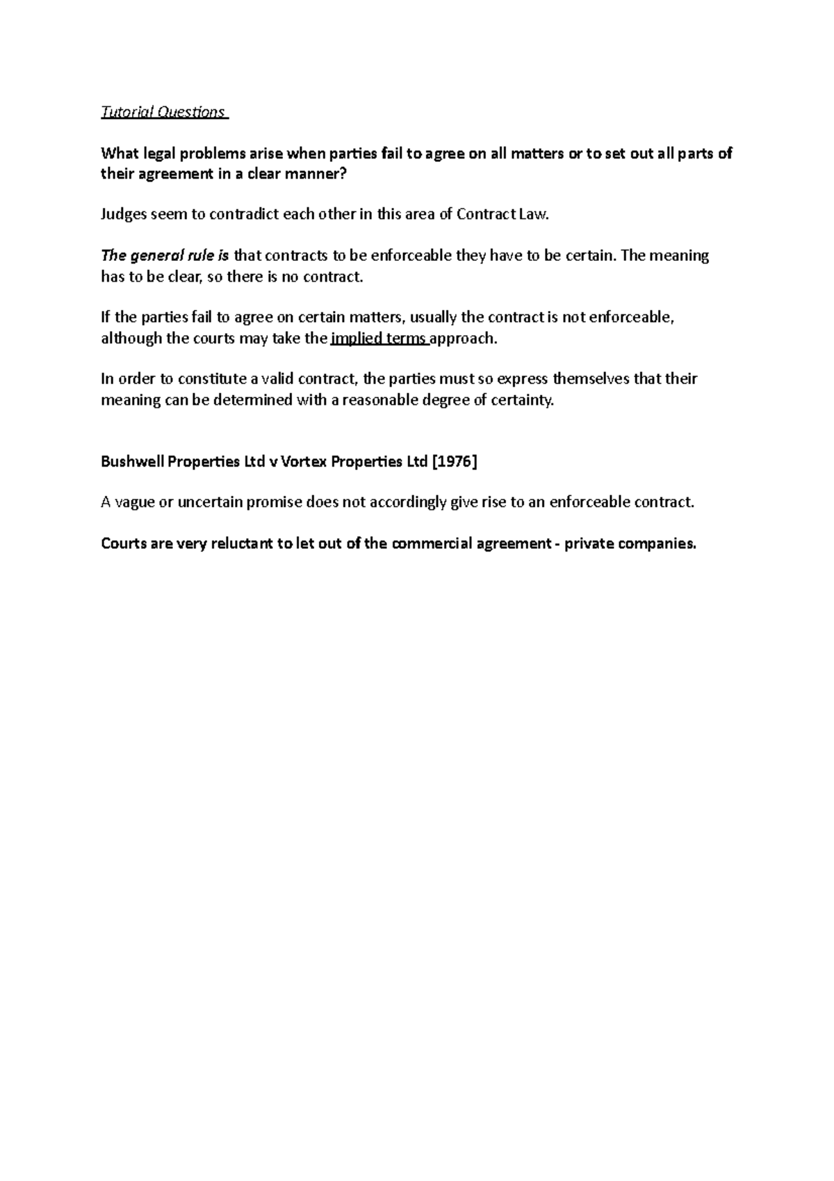 Contract law tutorial - Tutorial Questions What legal problems arise ...