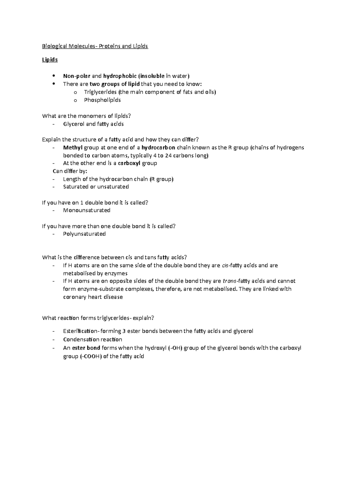 Biological Molecules- Lipids and Proteins - Biological Molecules ...