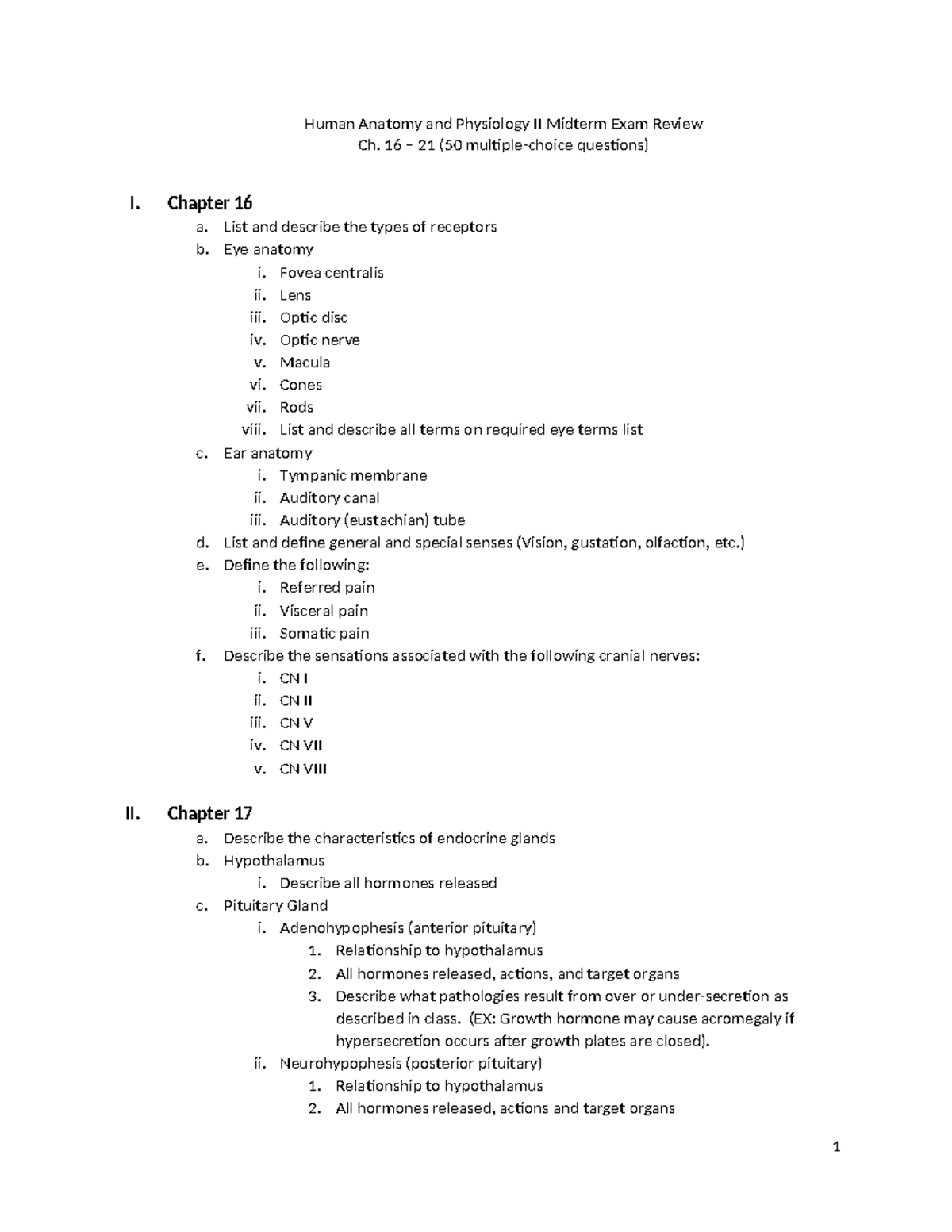 2024 Midterm Review - Human Anatomy and Physiology II Midterm Exam ...