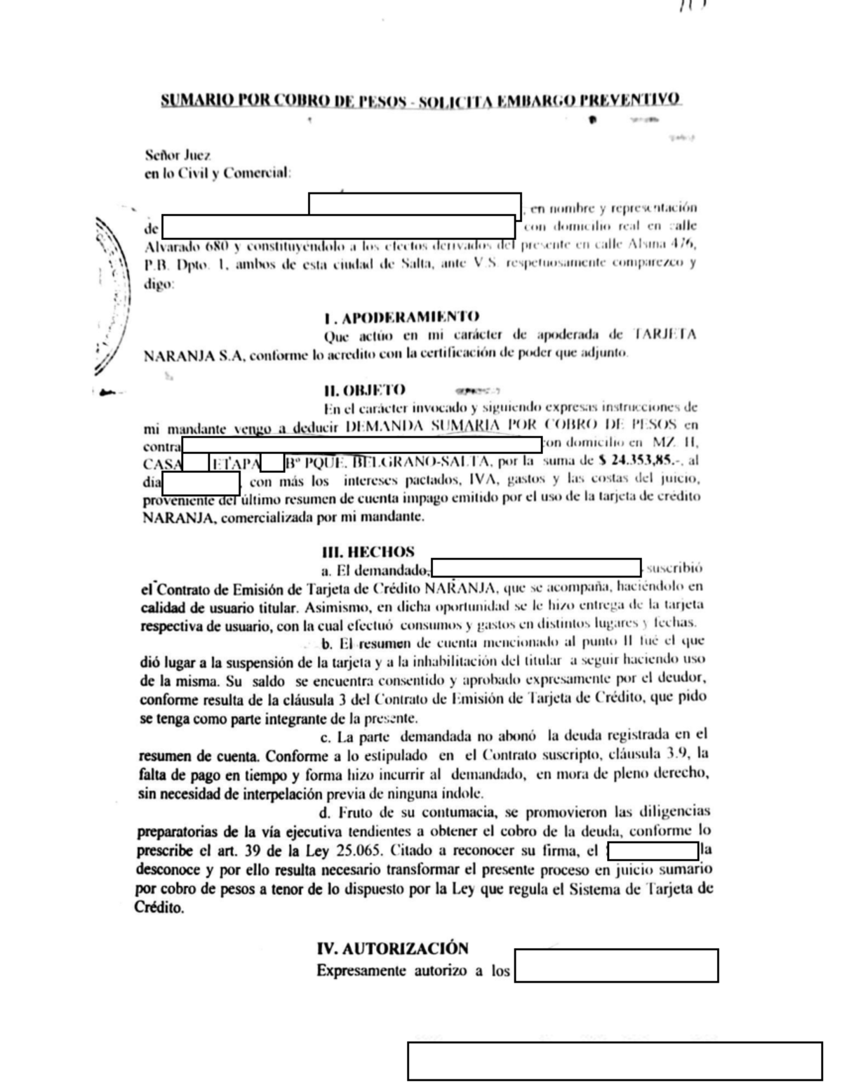 Demanda Modelo Y Primer Decreto - SUMARIO POR COBRO DE PESOS SOLICITA ...