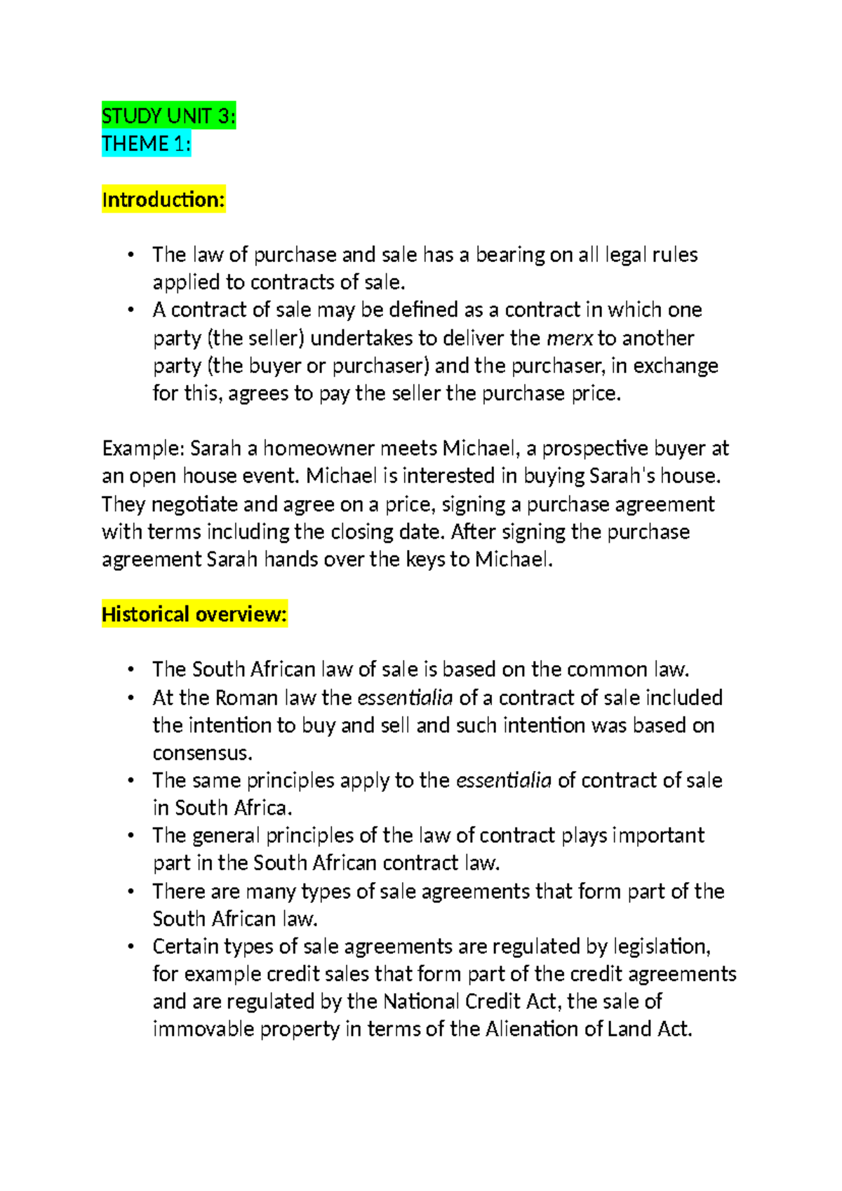 Study Unit 3 - STUDY UNIT 3: THEME 1: Introduction: • The law of ...