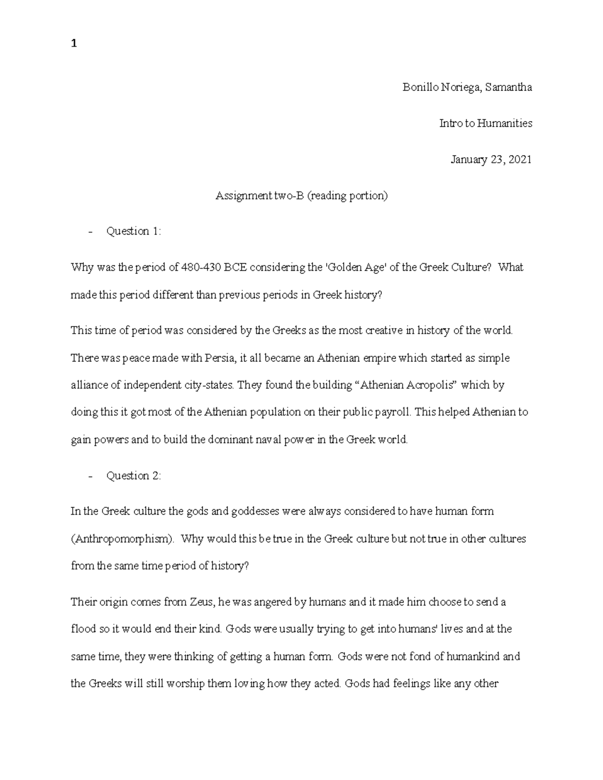 Assignment two-b reading portion - 1 Bonillo Noriega, Samantha Intro to ...