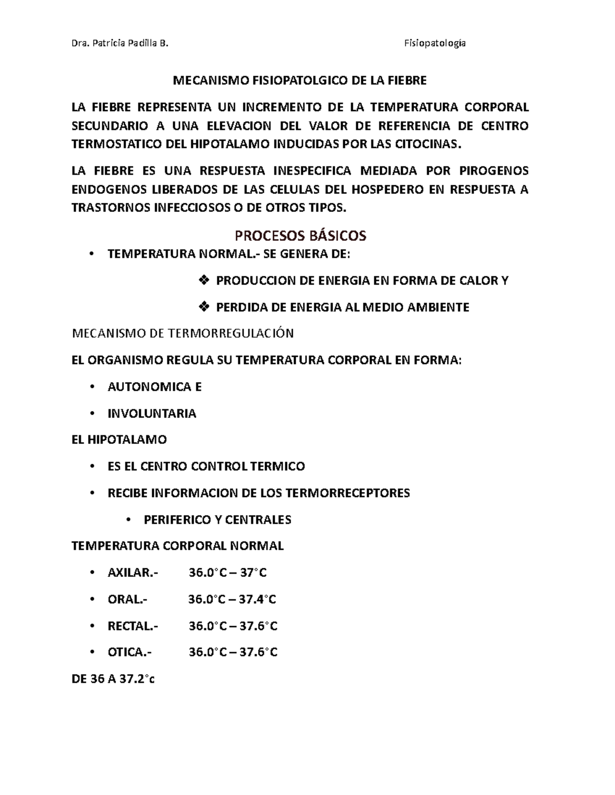 Fiebre Word - medicin interna - MECANISMO FISIOPATOLGICO DE LA FIEBRE ...