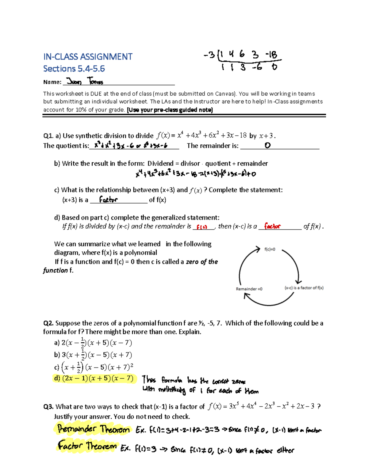 Week 3 worksheet - IN-CLASS ASSIGNMENT Sections 5-5. Name