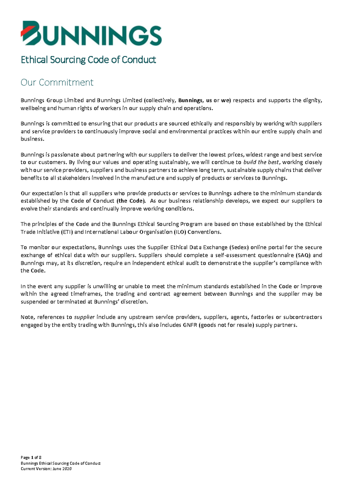 Bunnings ethical sourcing code of conduct - Page 1 of 8 Bunnings ... Bunnings ethical sourcing code of conduct - Page 1 of 8 Bunnings ...