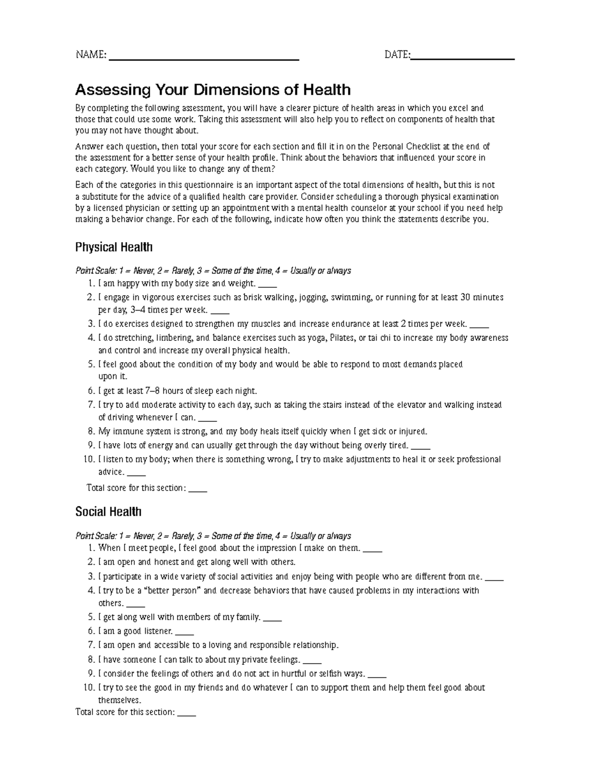 Assessing+Your+Dimension+of+Health - Assessing Your Dimensions of ...