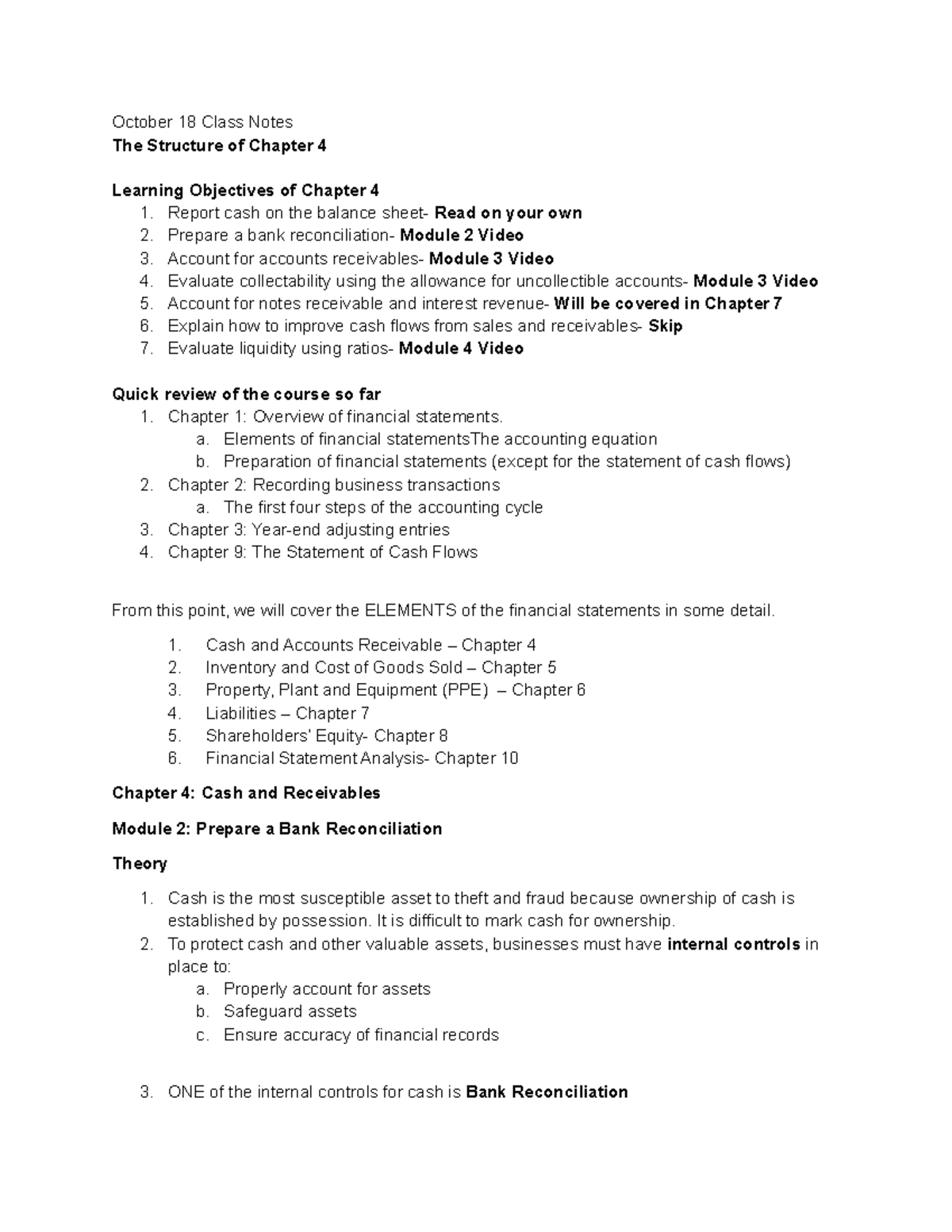 Financial Accounting Chapter 4 Class Notes - October 18 Class Notes The ...
