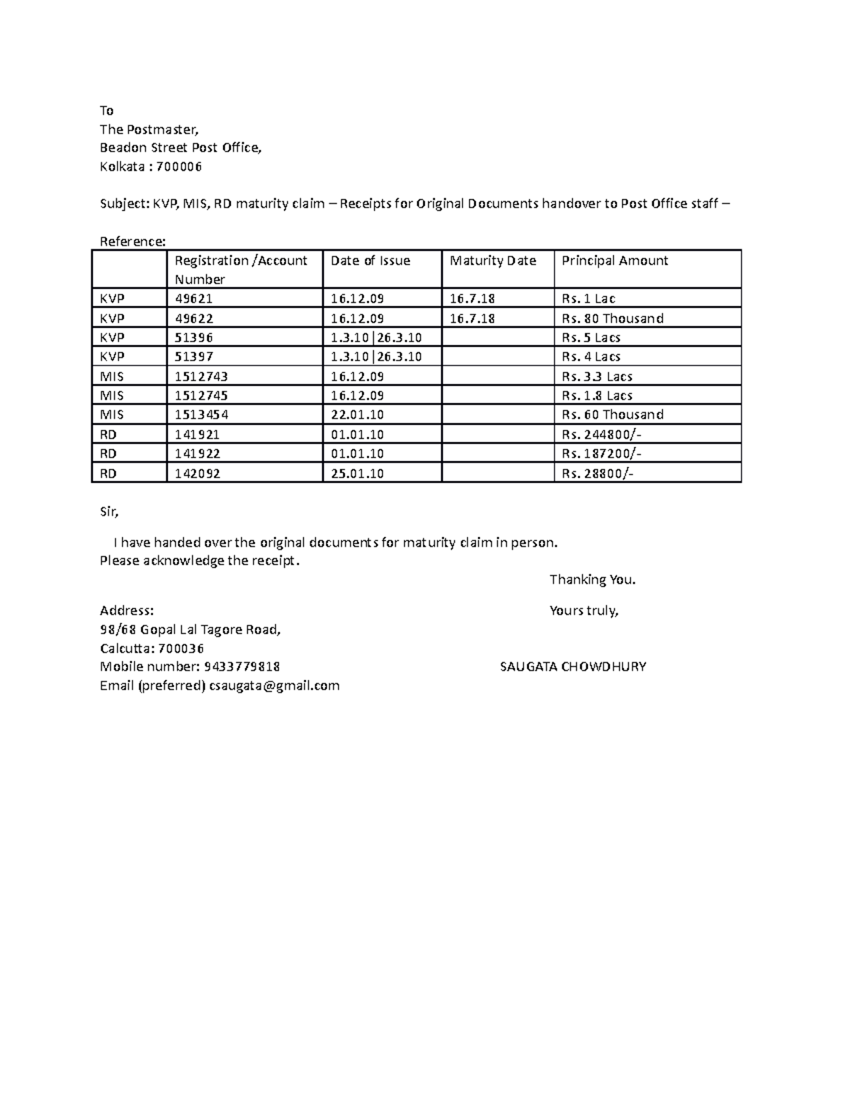 Receiving postal Beadon - To The Postmaster, Beadon Street Post Office ...