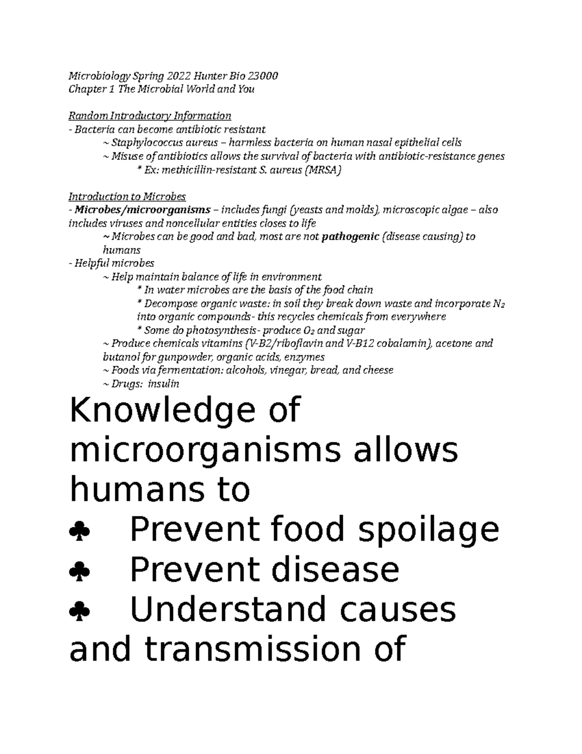 Chapter 1 - Spring 2022 - Microbiology Spring 2022 Hunter Bio 23000 ...