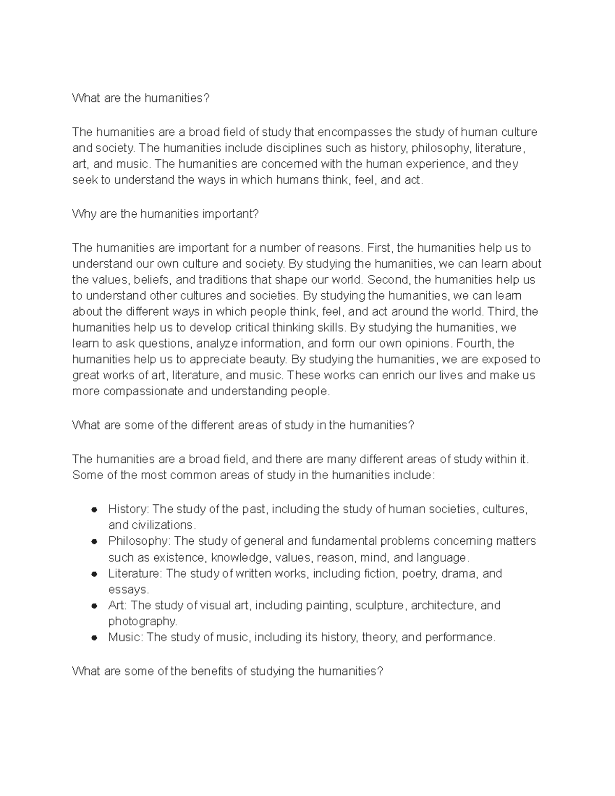 Lecture note for Humanities, Lecture 1 - What are the humanities? The ...