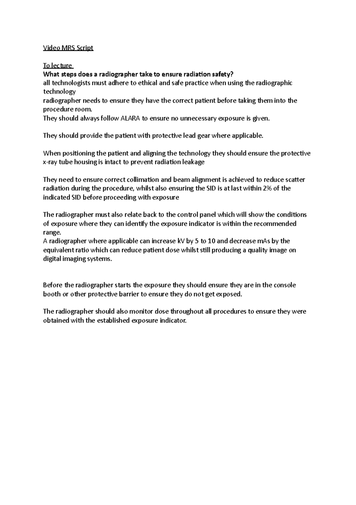 Video MRS Script - Assignment - Video MRS Script To lecture What steps ...