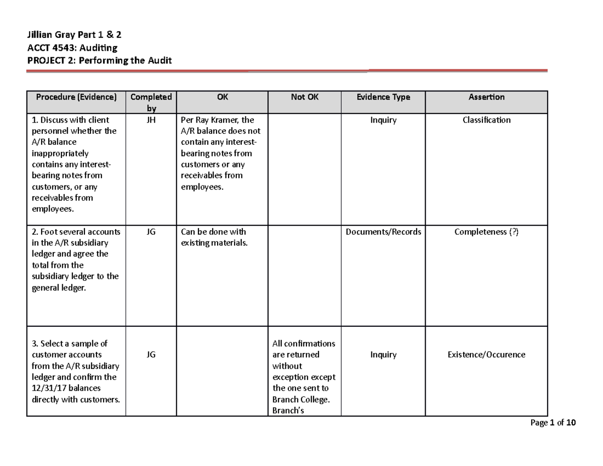PR2 Audit Evidence Jillian Gray - ACCT 4543 - University of Oklahoma ...