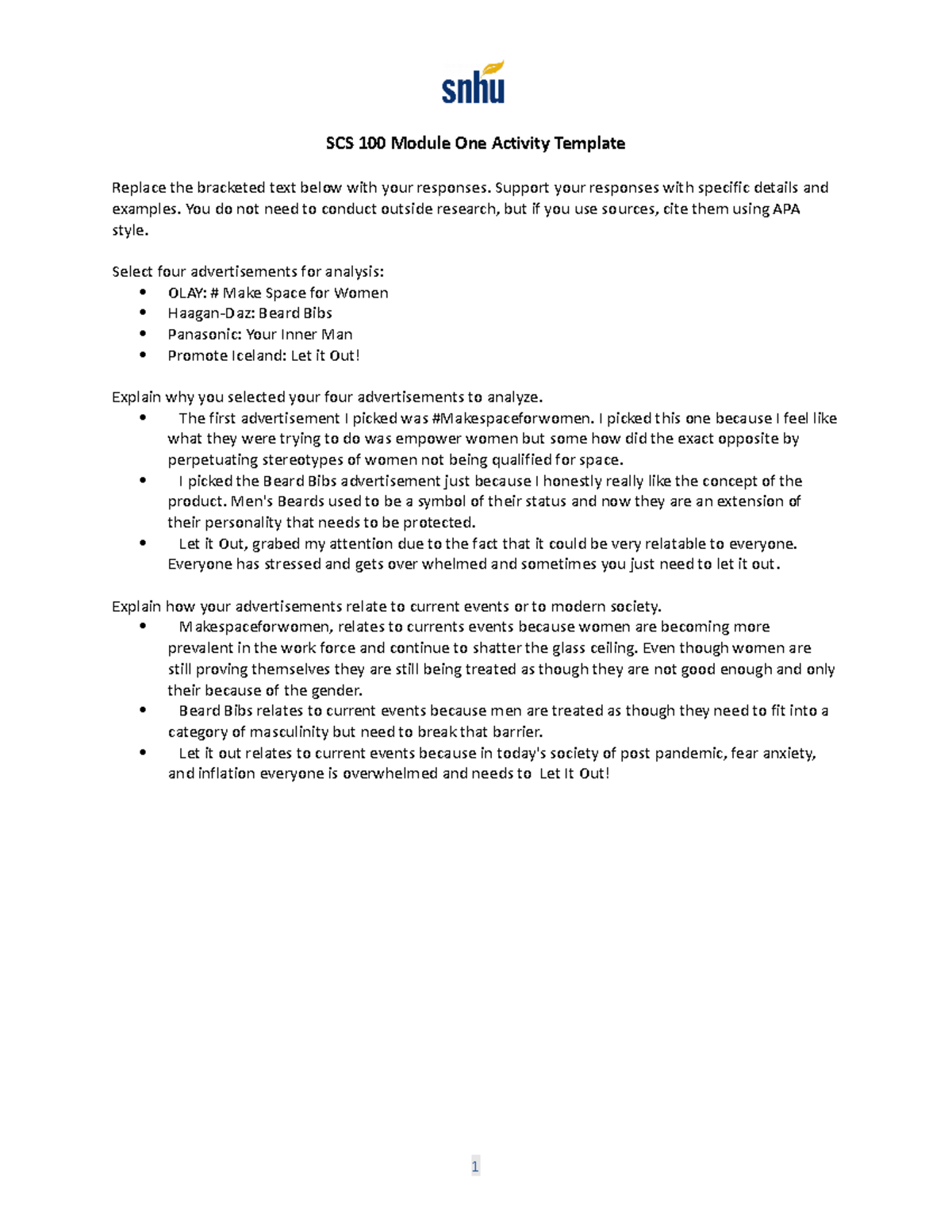 SCS 100 Module One Activity Template - SCS 100 Module One Activity ...
