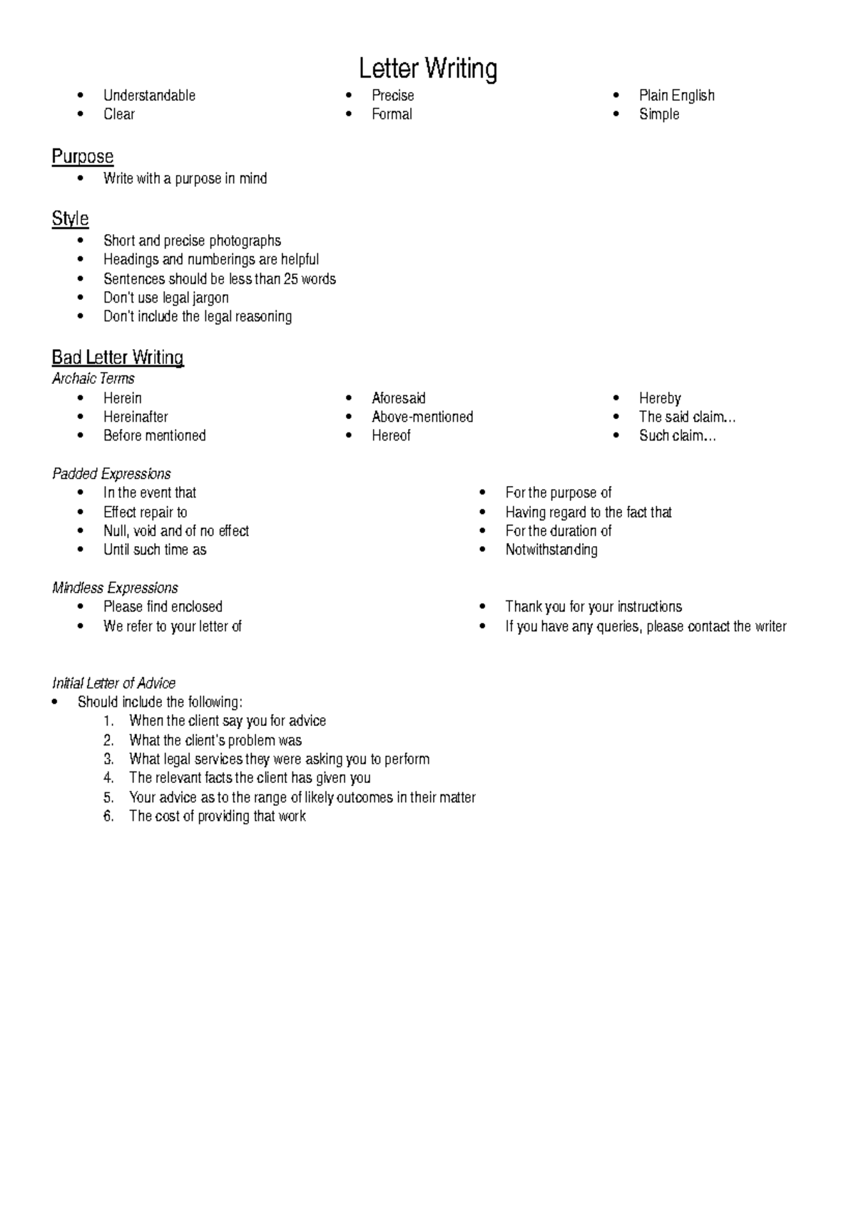 LAW1600 Exam Notes - Letter Wri ting Understandable Clear Precise ...