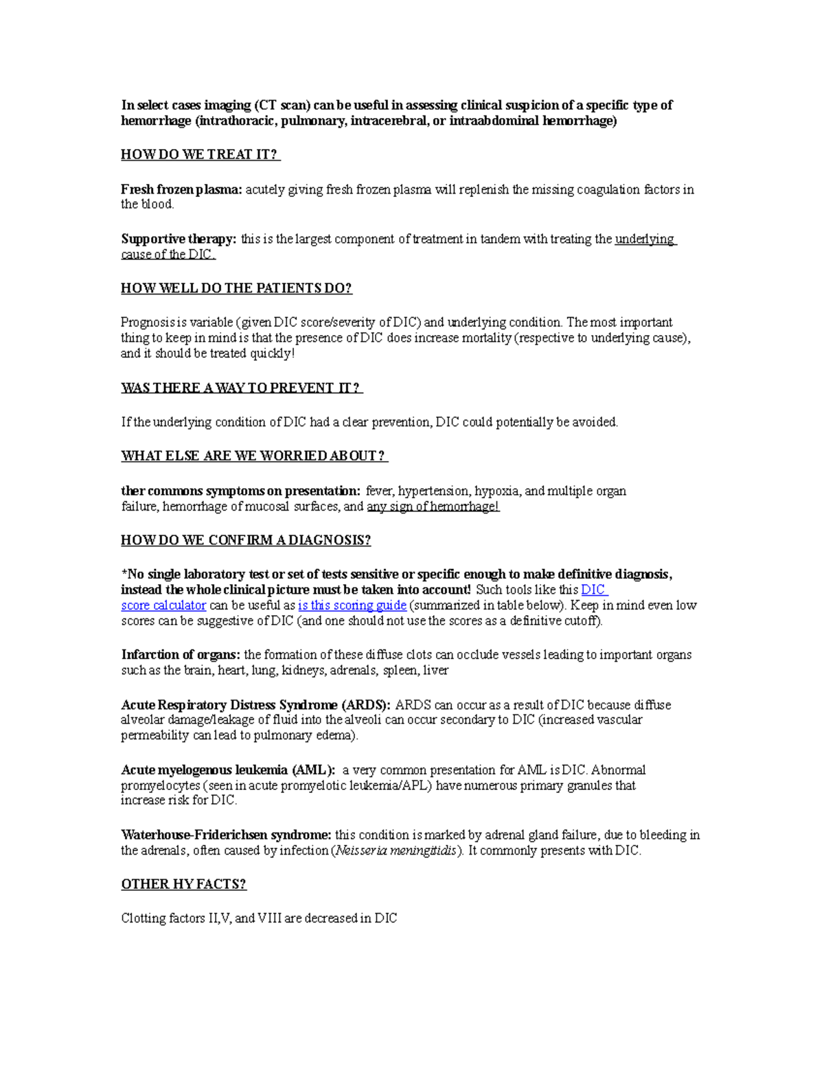 DIC~Grp4Word Doc - DIC - In select cases imaging (CT scan) can be ...