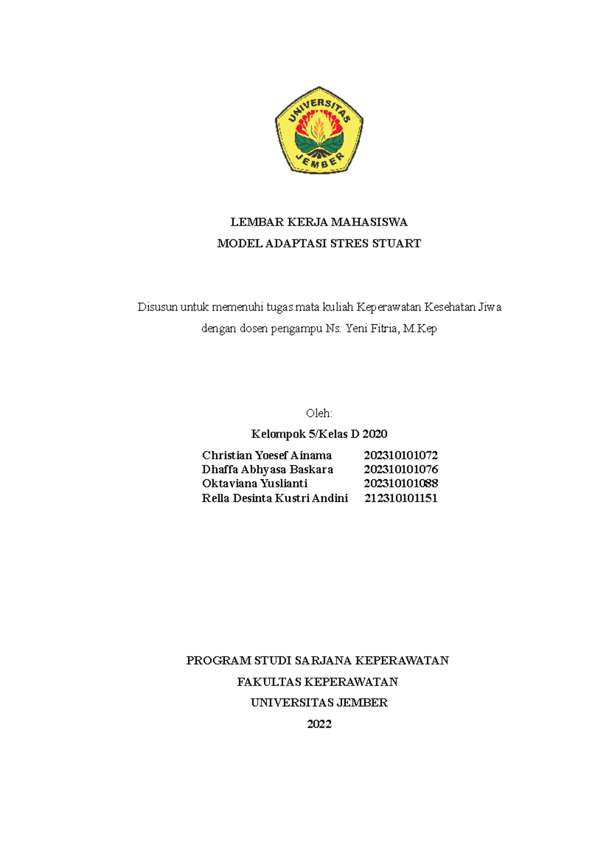 Tugas Model Adaptasi Stress Stuart - LEMBAR KERJA MAHASISWA MODEL ...