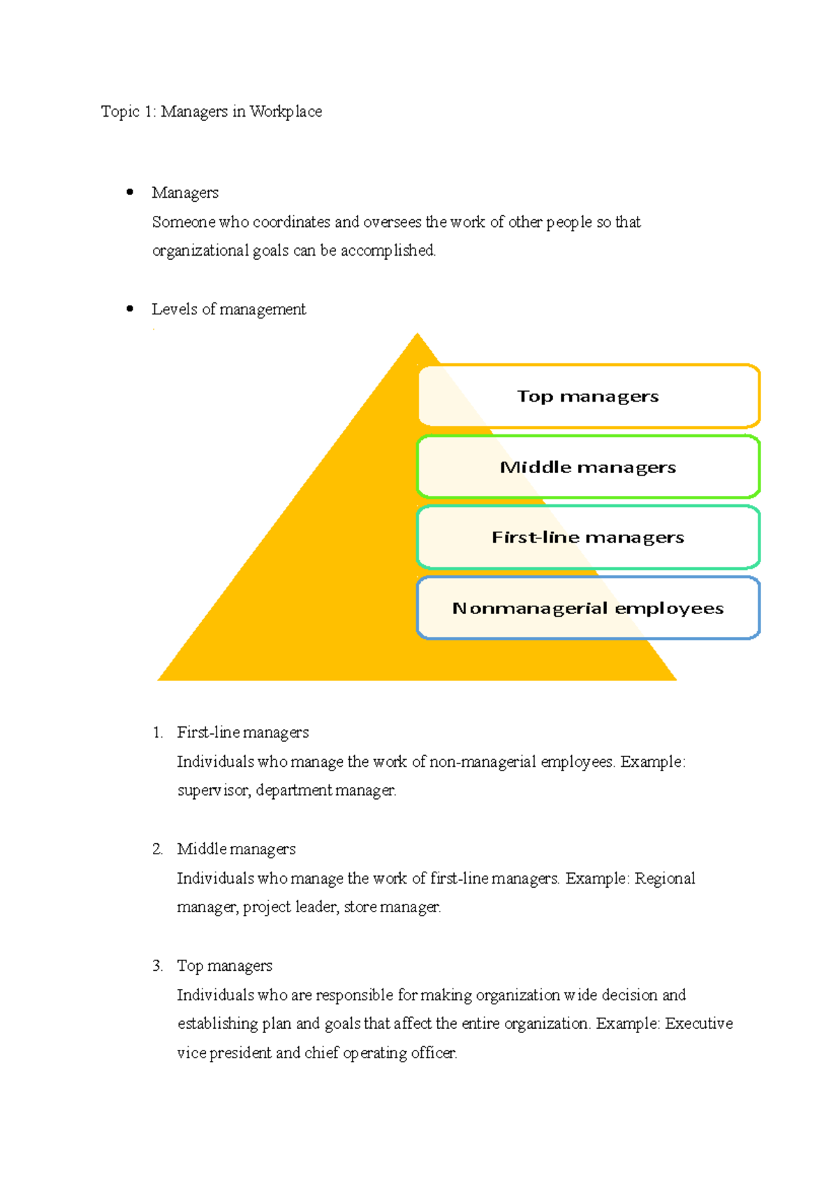 Topic 1 Managers in the workplace - Topic 1: Managers in Workplace ...