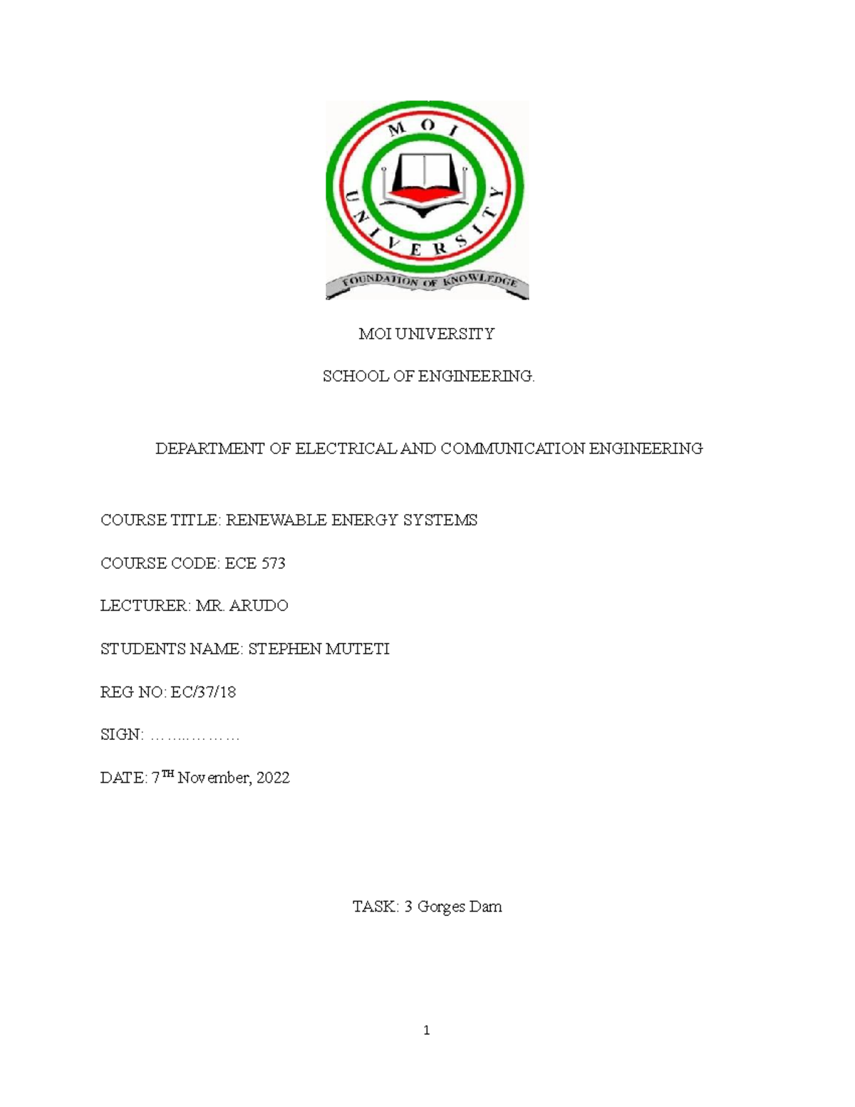 Gorges-1 - Related to computer programming - MOI UNIVERSITY SCHOOL OF ...