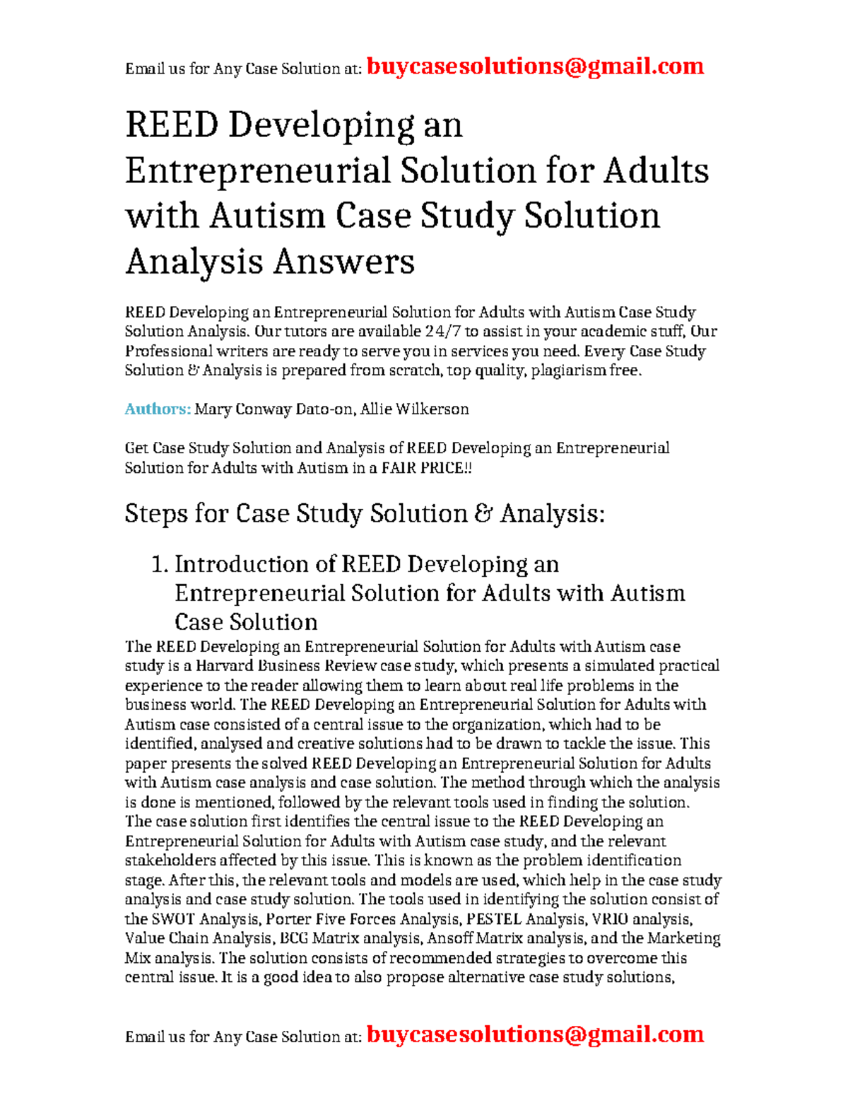 Case Solution REED Developing an Entrepreneurial Solution for Adults ...