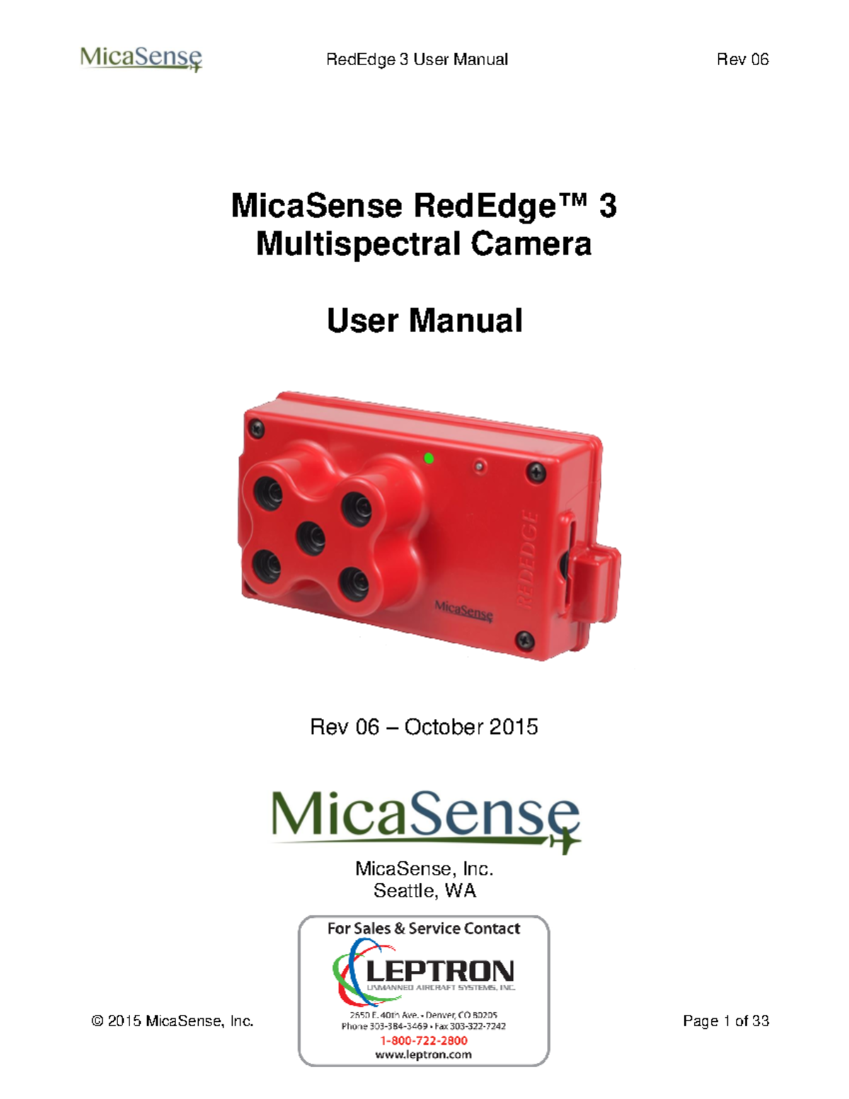 Red Edge User Manual - MicaSense RedEdge™ 3 Multispectral Camera User ...