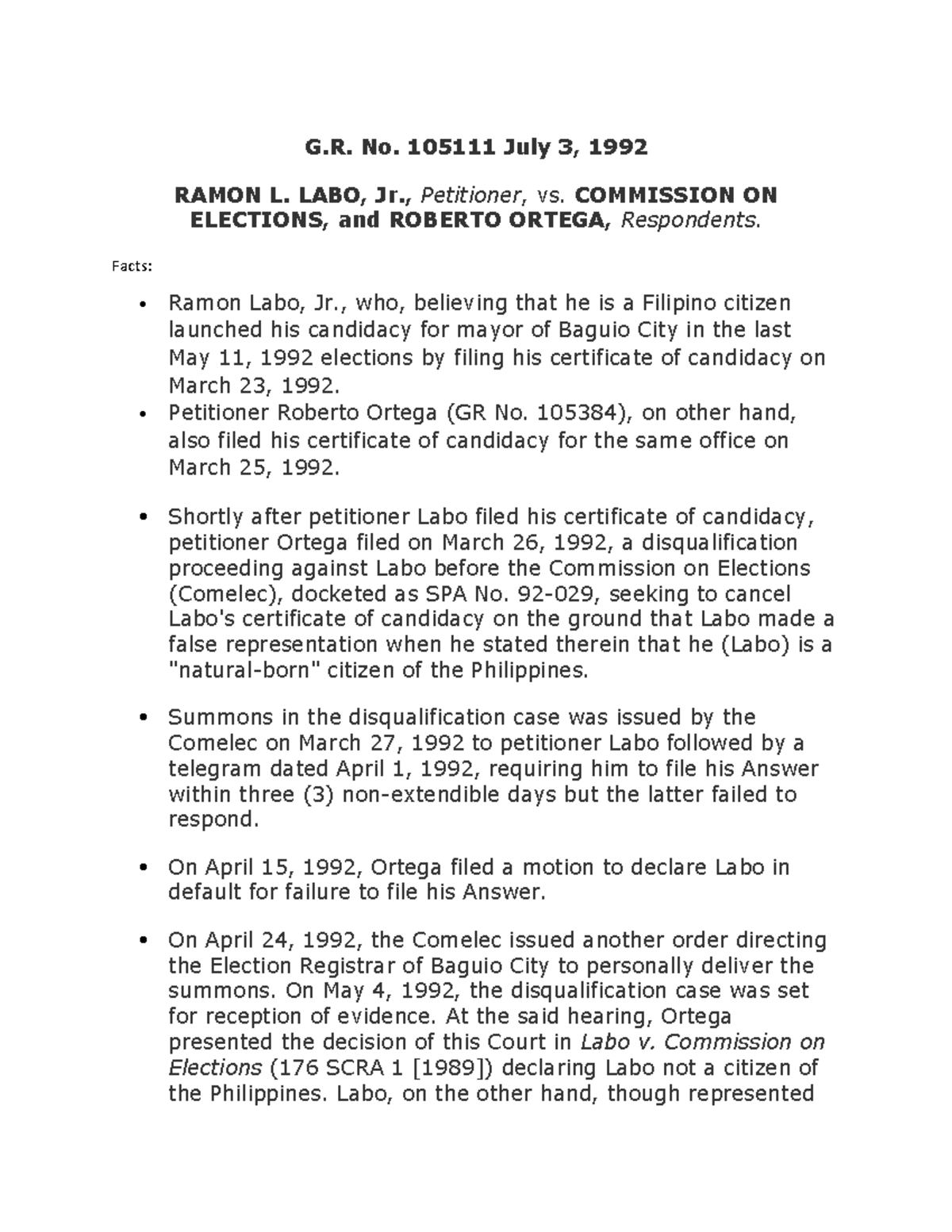 Labo - Grade: 9 - G. No. 105111 July 3, 1992 RAMON L. LABO, Jr ...