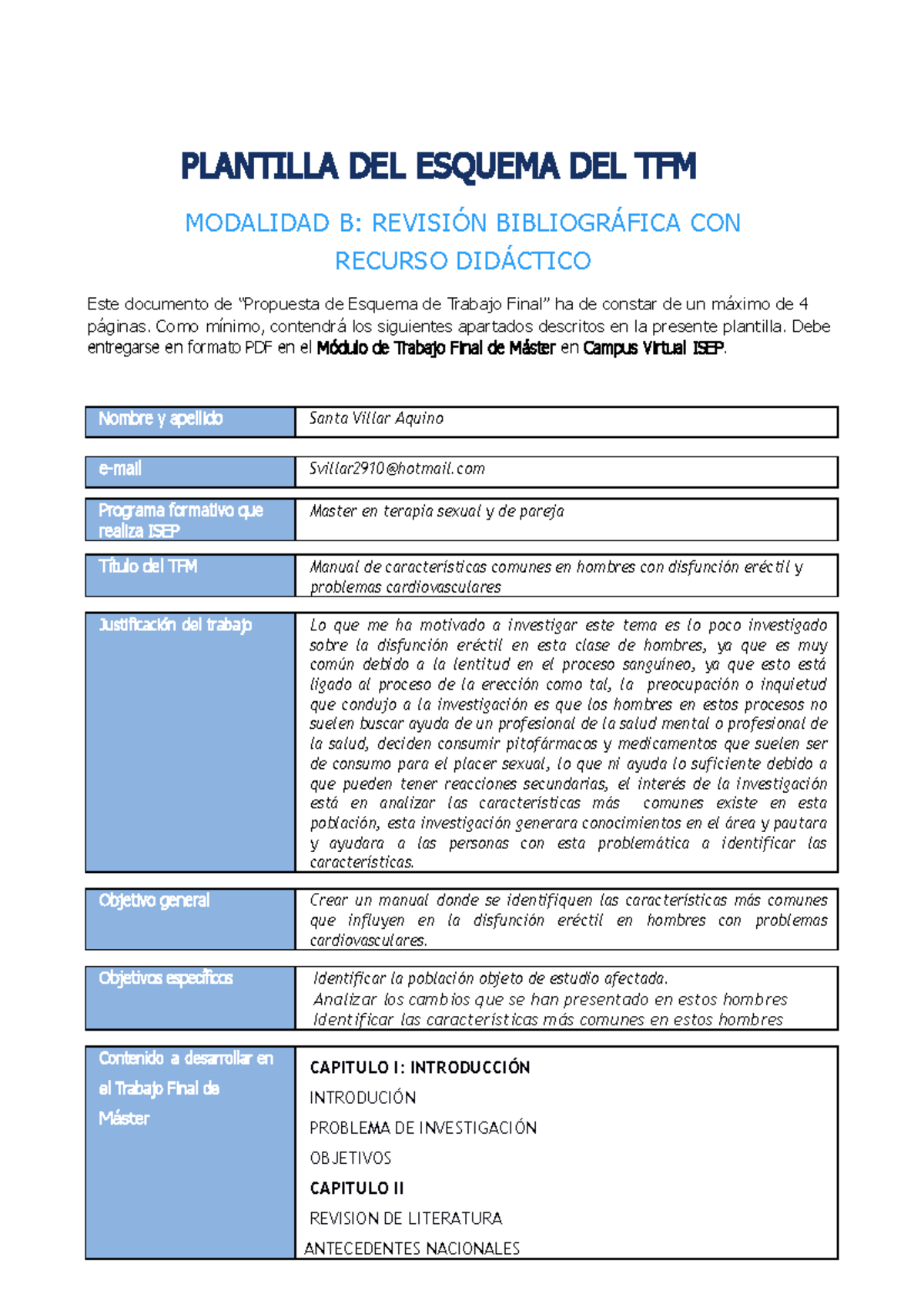 Plantilla Esquema TFM Modalidad B - PLANTILLA DEL ESQUEMA DEL TFM MODALIDAD B: REVISIÓN - Studocu