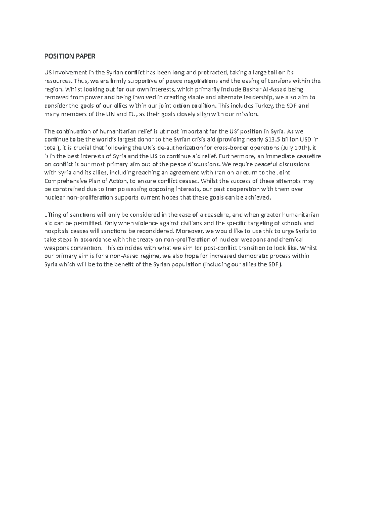 Position Paper - USA - POLS1005 - ANU - Studocu