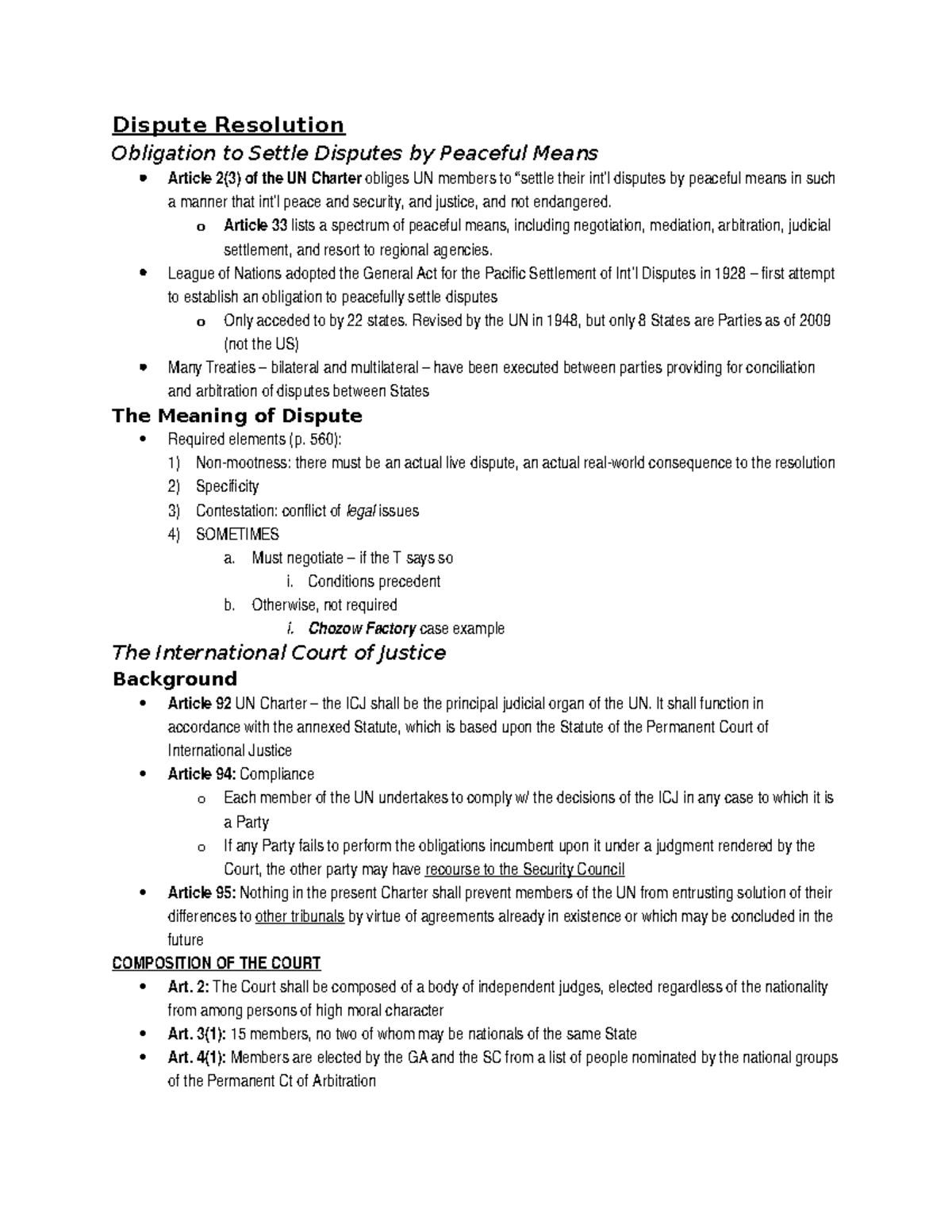 Dispute Resolution - Dispute Resolution Obligation to Settle Disputes ...