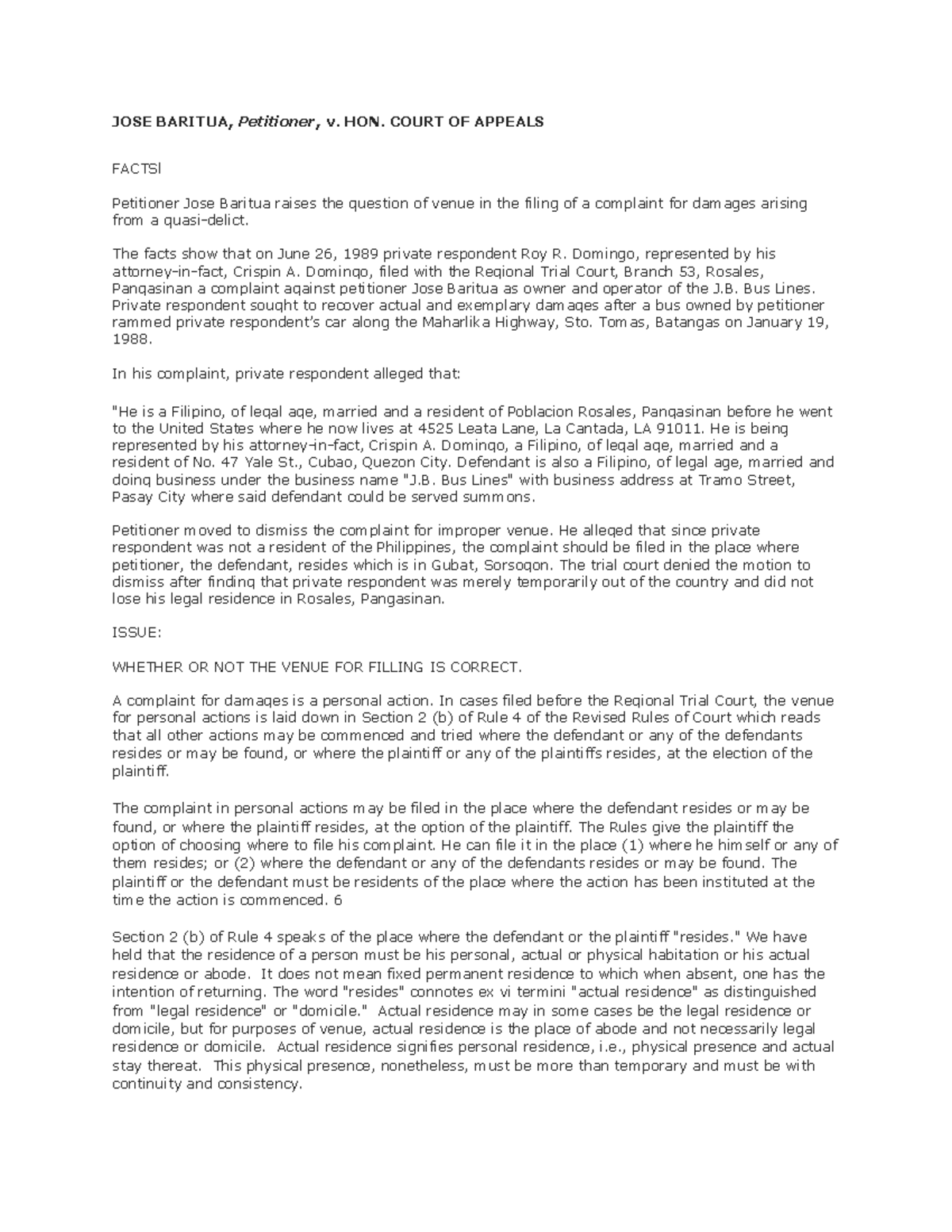 51. JOSE Baritua VS HON. Court OF Appeals - JOSE BARITUA, Petitioner ...