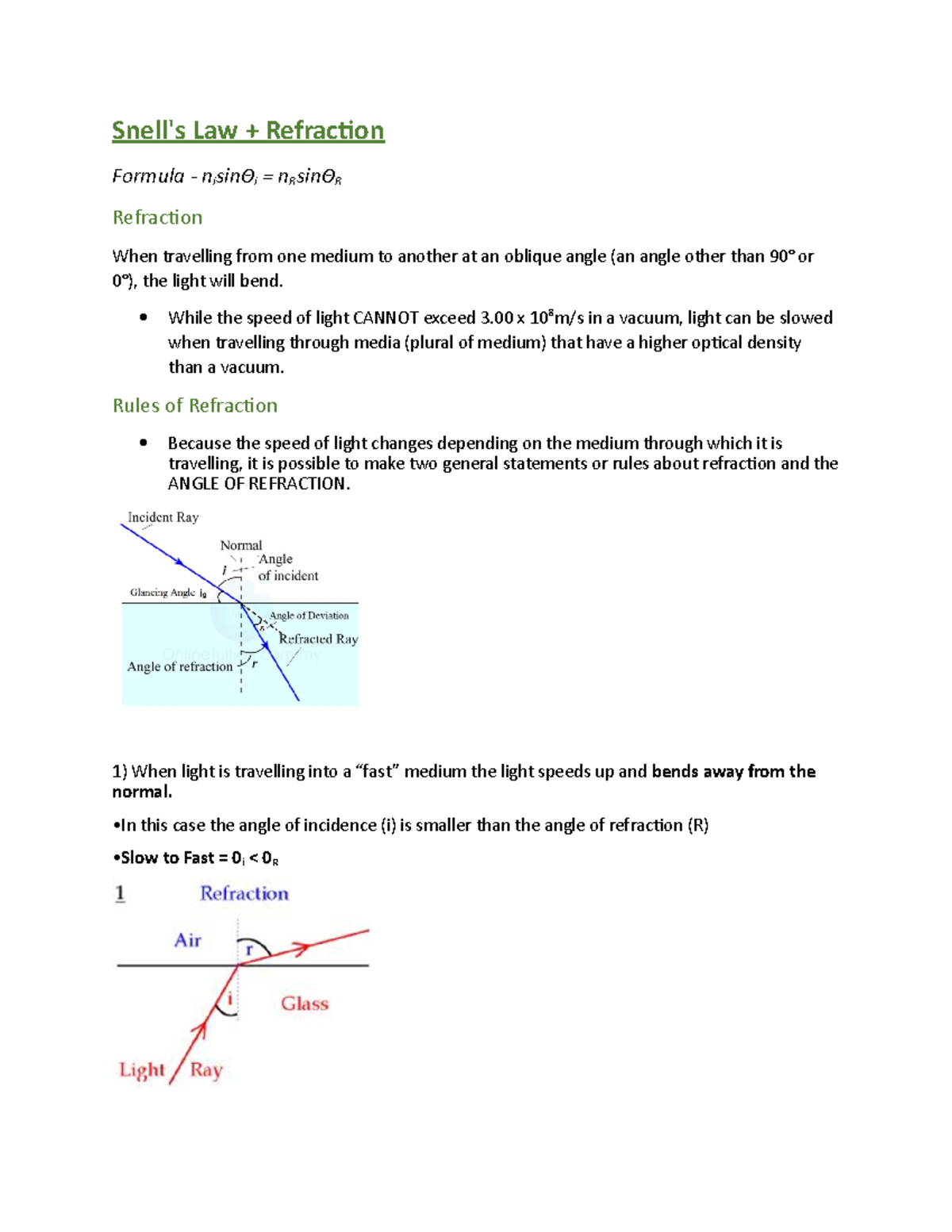 Snell's Law and Refraction - Studocu