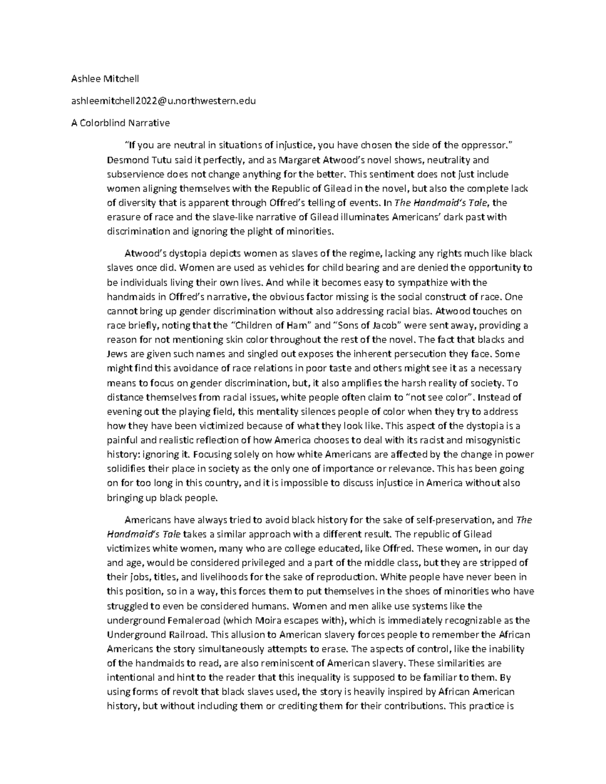Microsoft Word - handmaid's tale essay - Ashlee Mitchell ...
