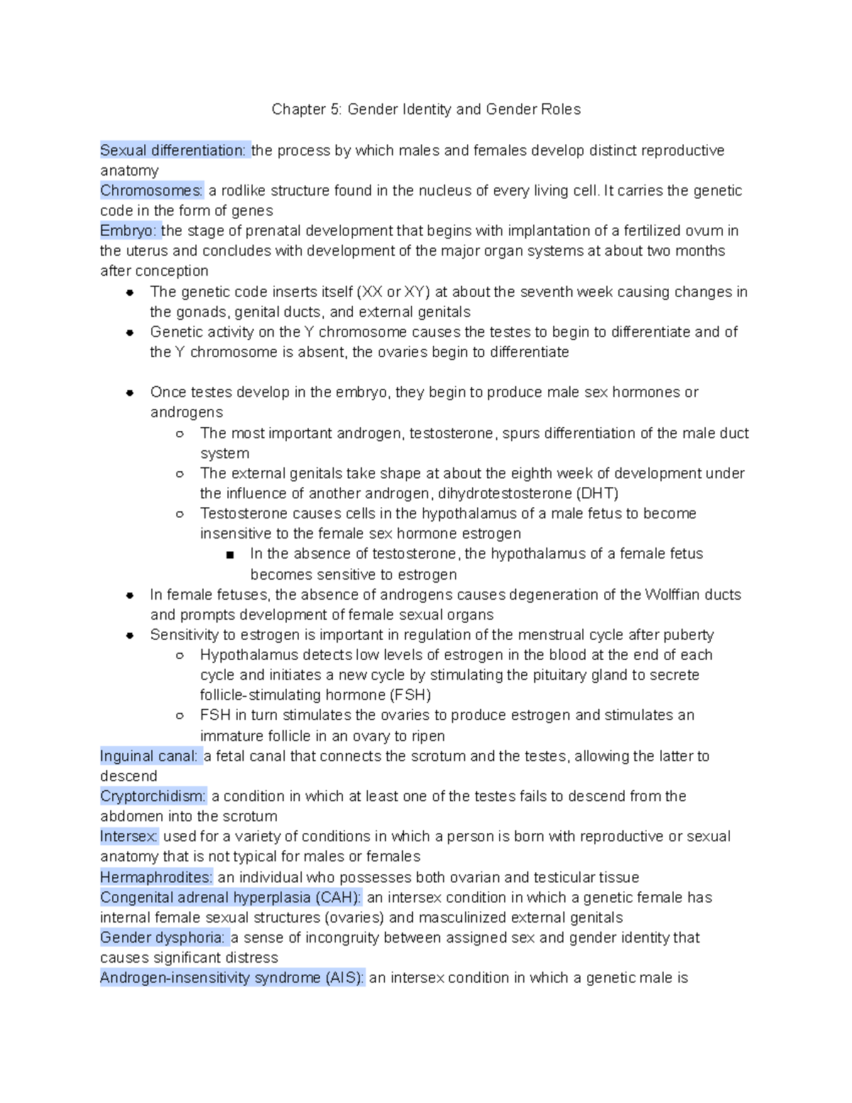 Chapter 5 Gender Identity and Gender Roles - It carries the genetic ...