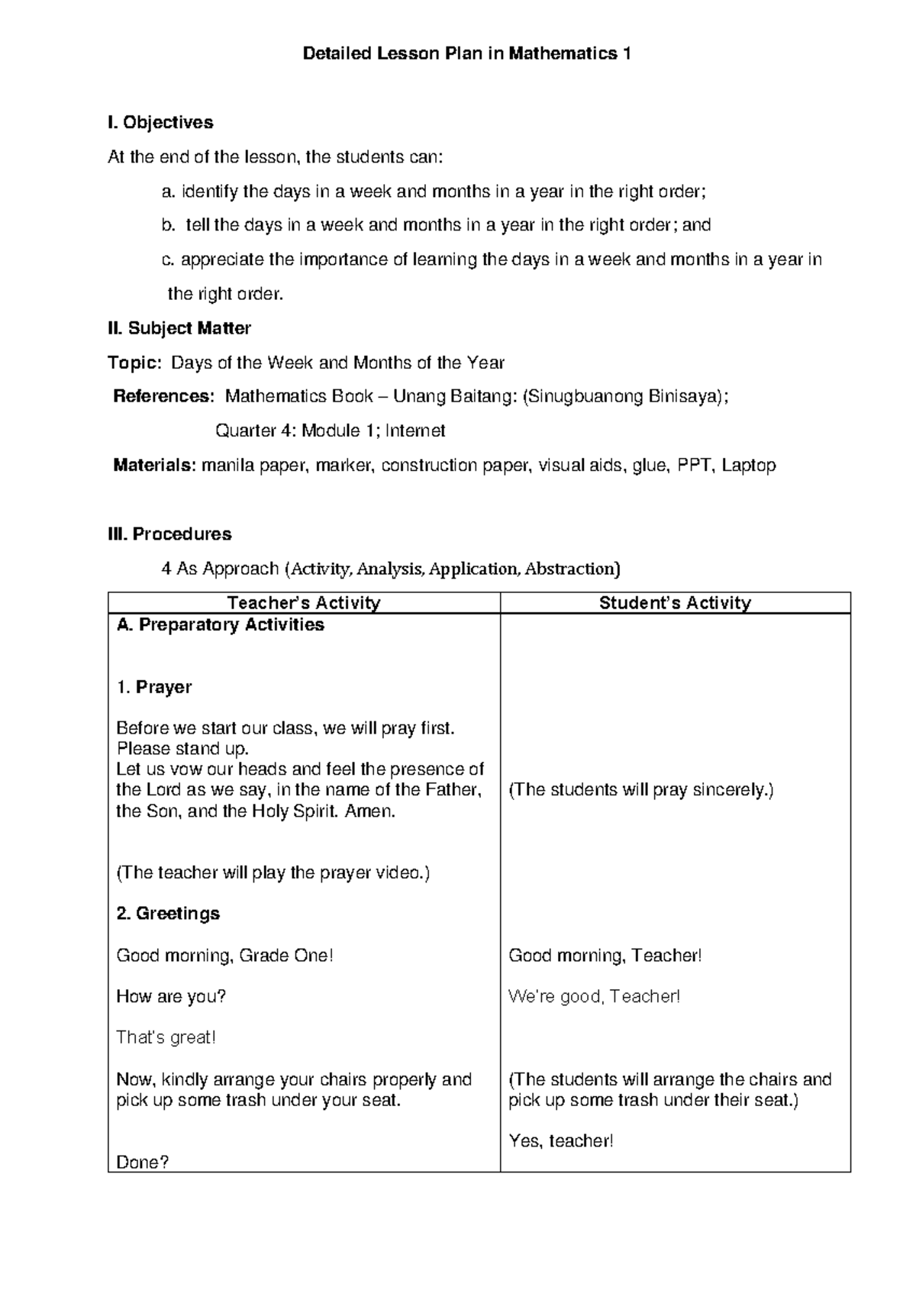 Detailed Lesson PLAN IN Mathematics 1 - Detailed Lesson Plan in ...