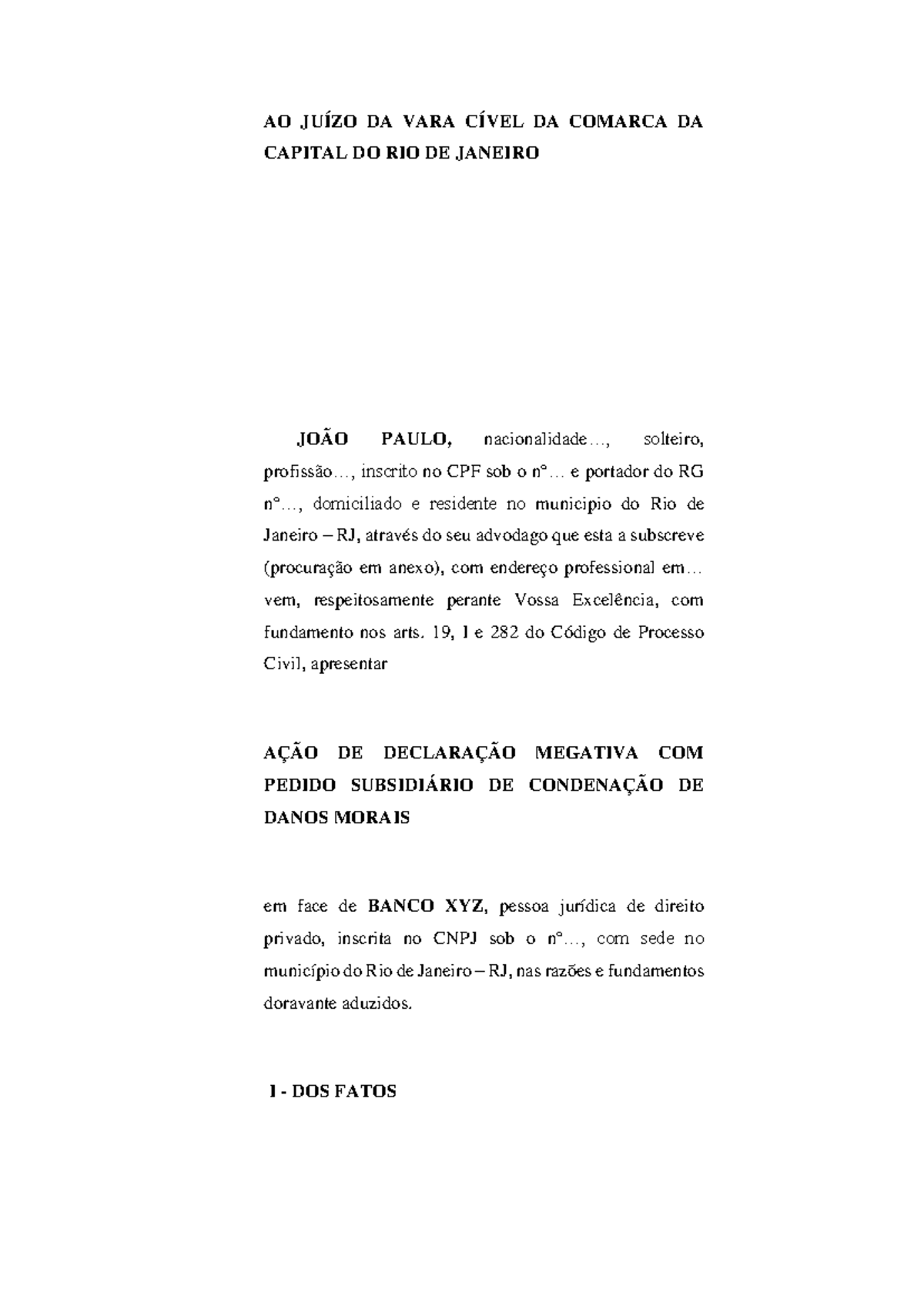 Petição inicial - prática recurso - AO JUÍZO DA VARA CÍVEL DA COMARCA ...