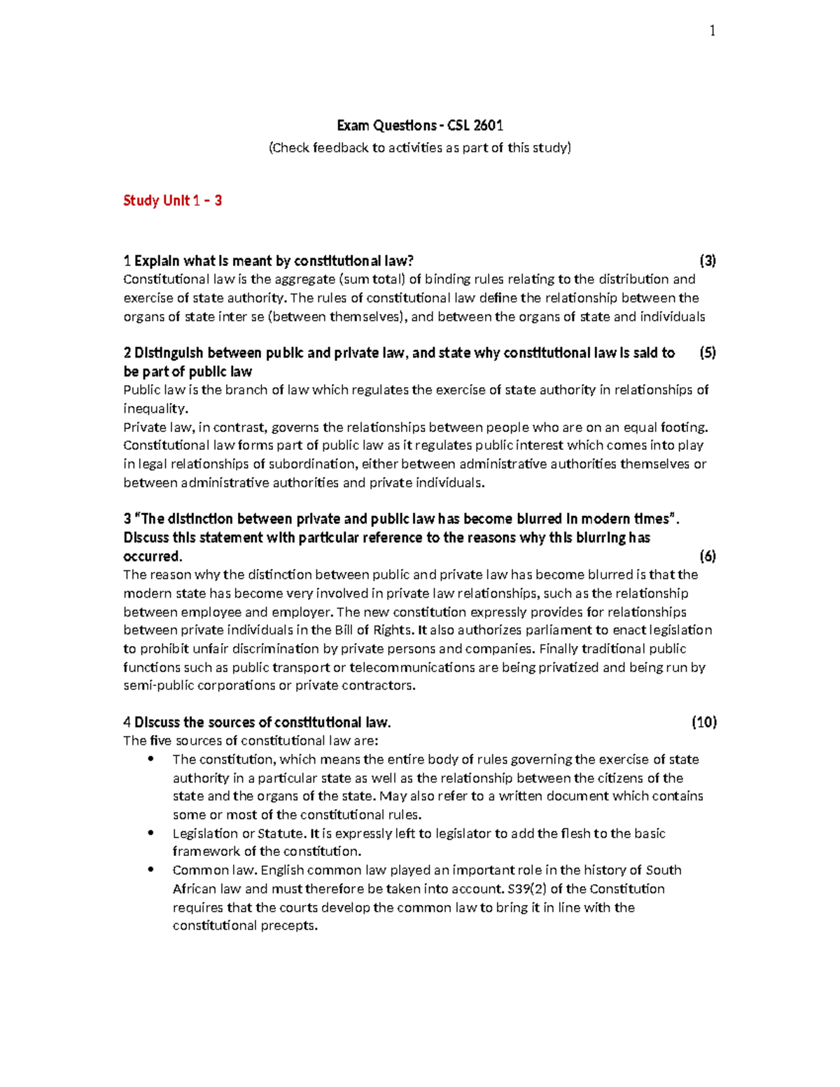 CSL2601-exam questions - Exam Questions - CSL 2601 (Check feedback to ...