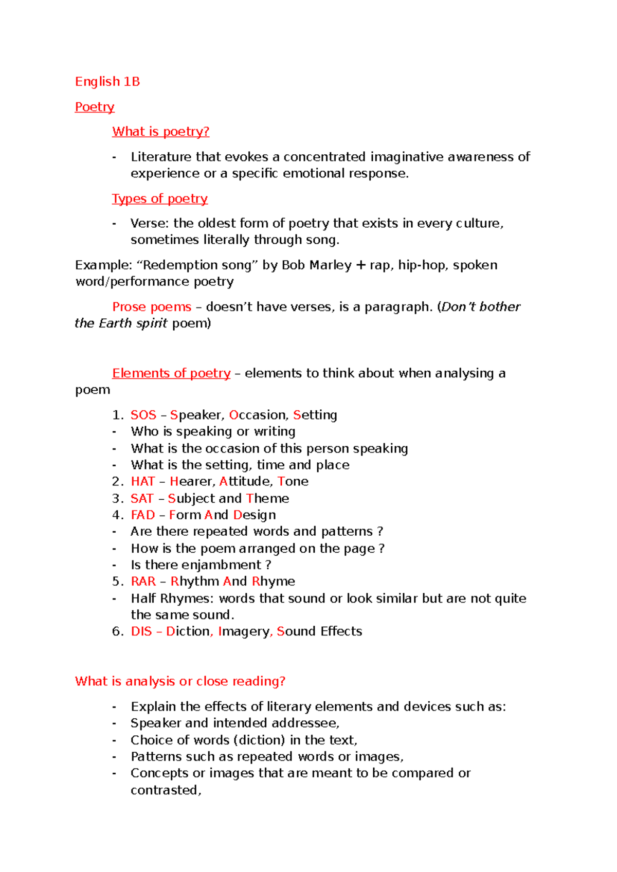 English 1B - poetry introduction - English 1B Poetry What is poetry ...