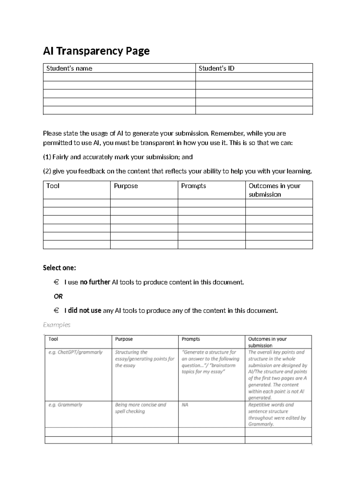 AI Transparency Page - Work - AI Transparency Page Student’s name ...