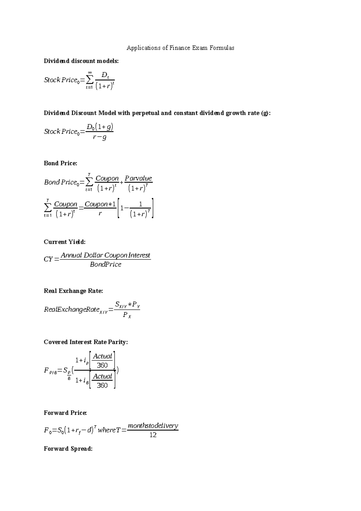 Formulas Ao F - Tagged - formula sheet - Applications of Finance Exam ...