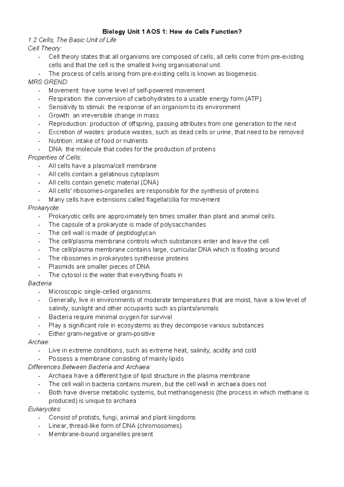 Biology unit 1 aos 1 how do cells function - Biology Unit 1 AOS 1: How ...