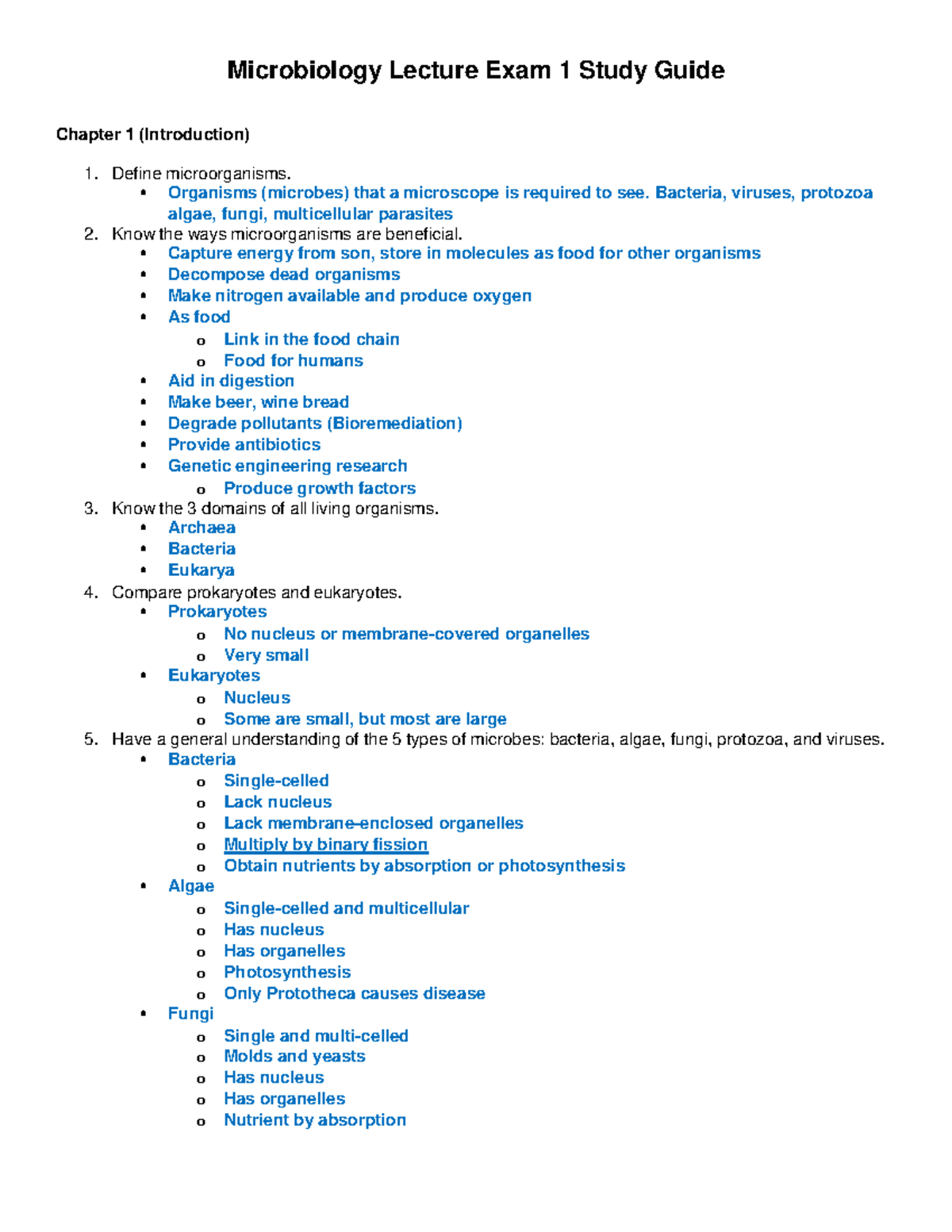 Microbiology Lecture Exam1 Study Guide - Organisms (microbes) that a ...