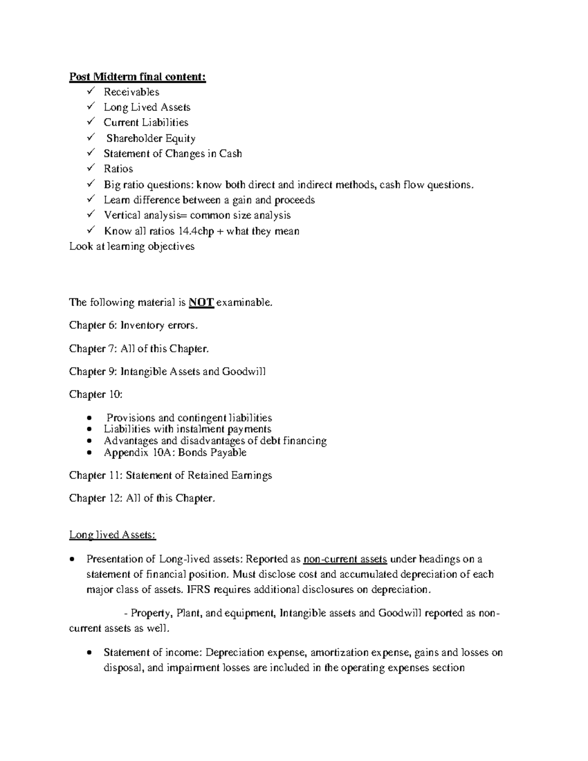 ADM1340 Final prep - Post Midterm final content: Receivables Long Lived ...