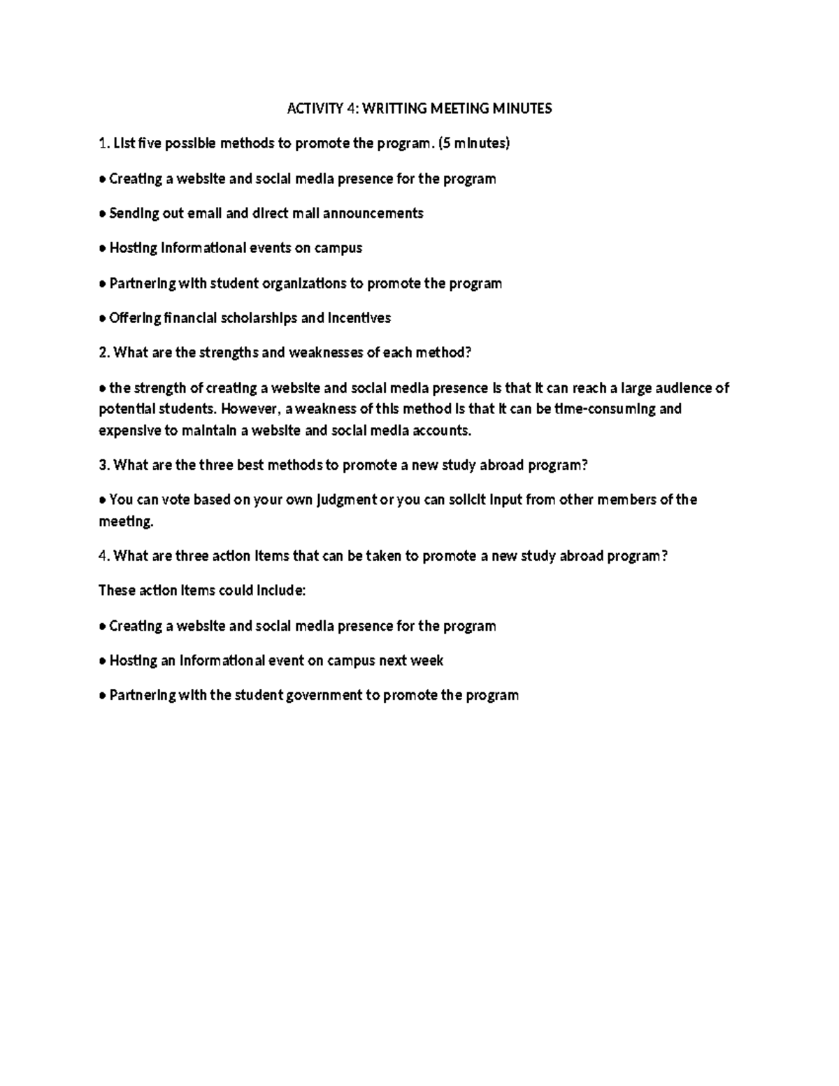 Activity 4 Writing Meeting Minutes - ACTIVITY 4: WRITTING MEETING ...